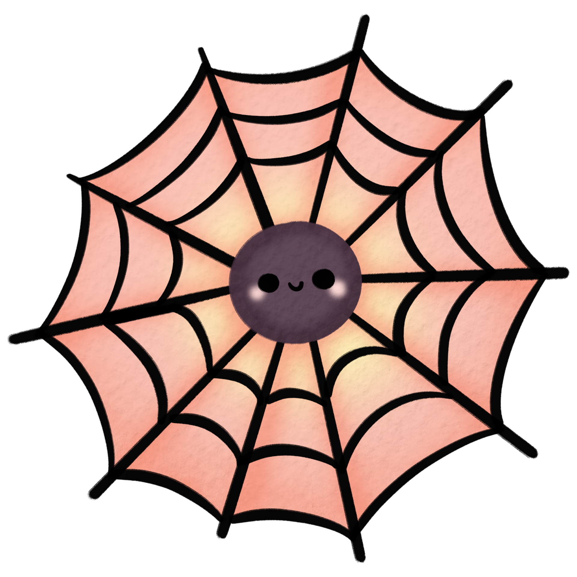 Watercolor illustration of a cute spider in a pastel-colored web ...