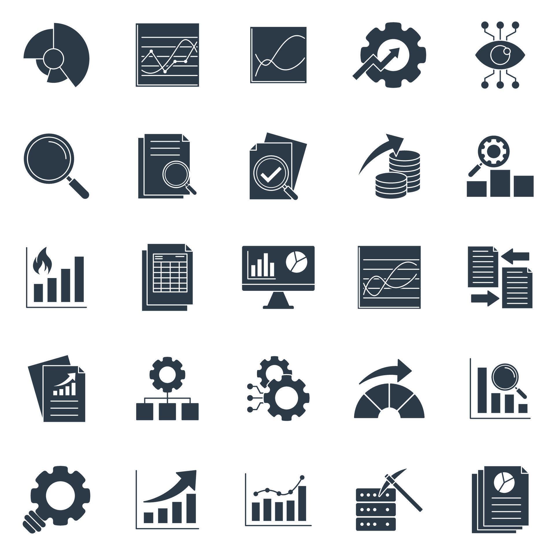 analysis icons set, Included icons as Big data, flow chart, Data report ...