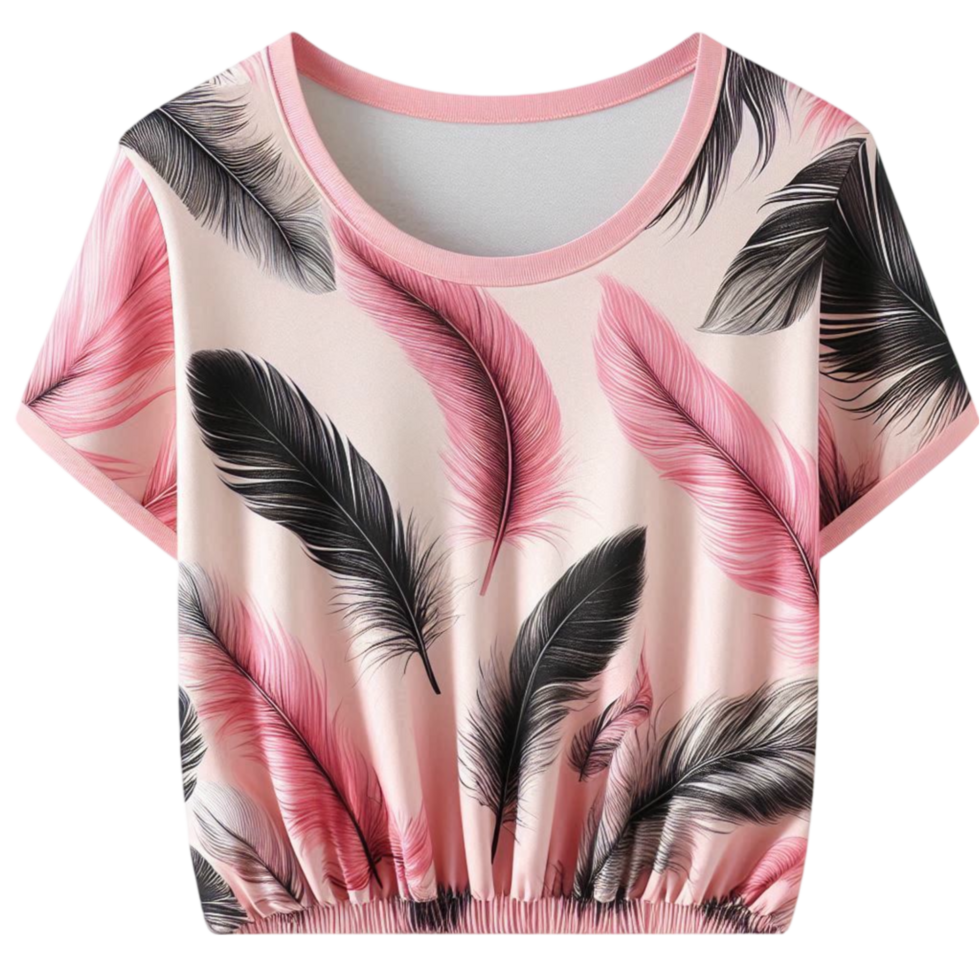 Ai Generated A Pink And Black Feather Print Crop Top 49239837 Png