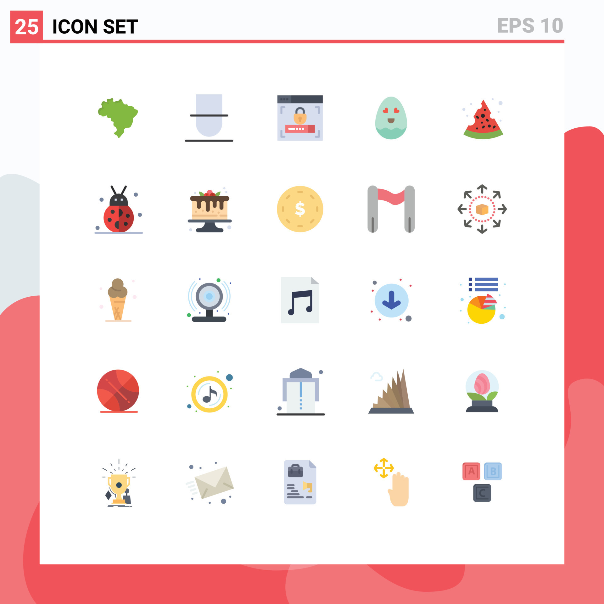 User Interface Pack Of 25 Basic Flat Colors Of Beetle Bug Summer Security Food Easter Editable