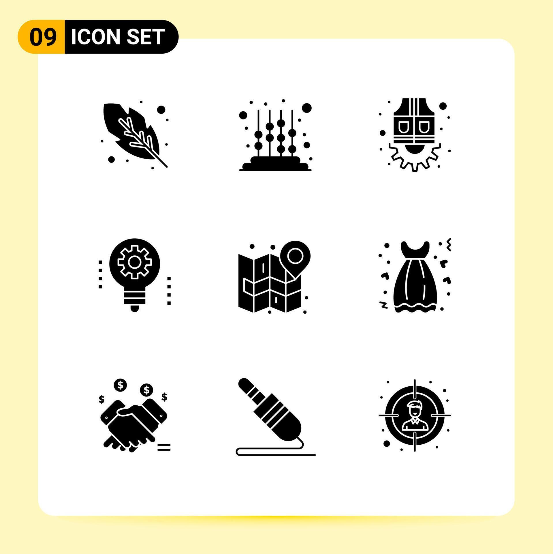 Pack of 9 creative Solid Glyphs of map robotics labor light bulb ...