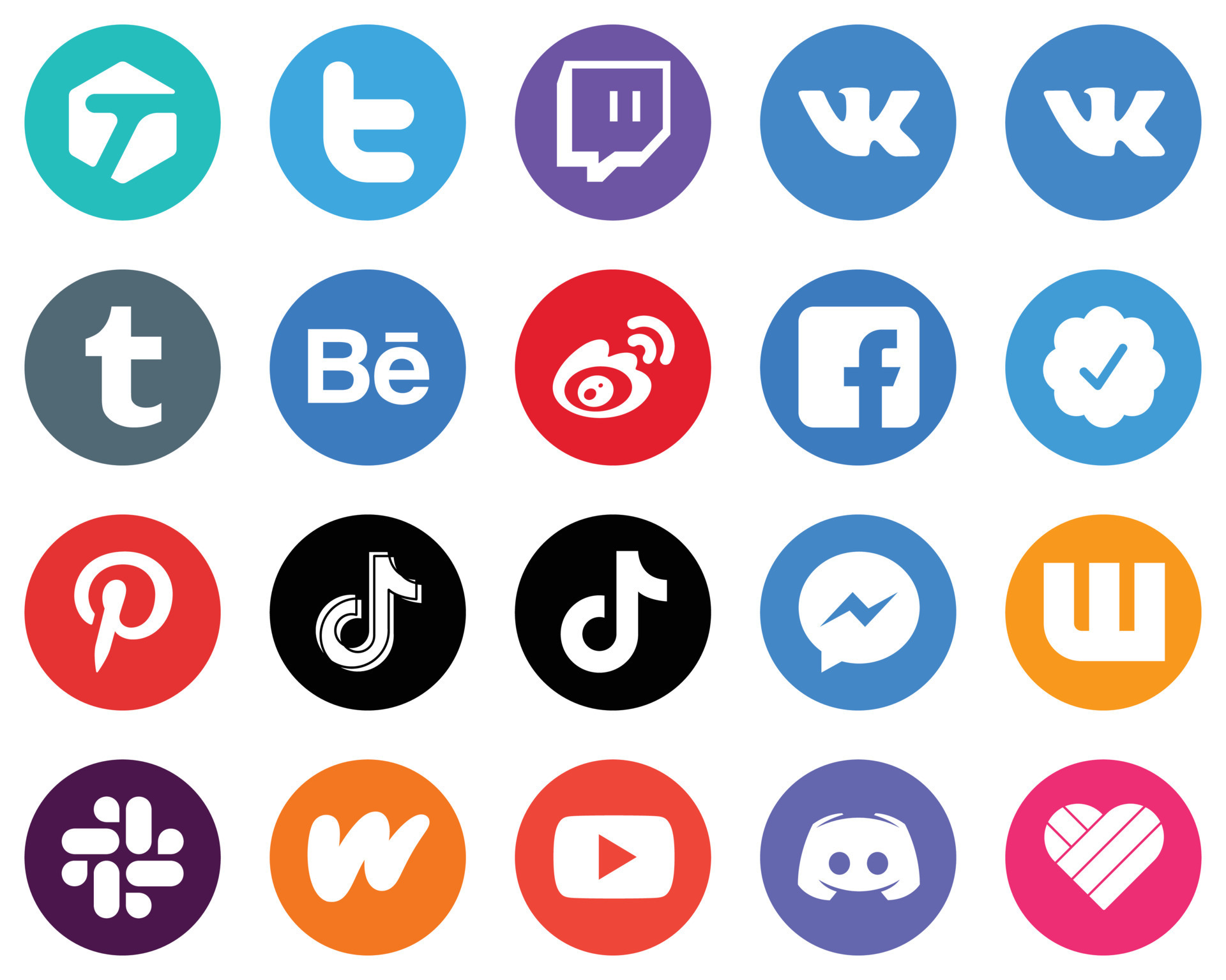20 Versatile White Icons douyin pinterest sina twitter verified badge and fb Flat Circle ...