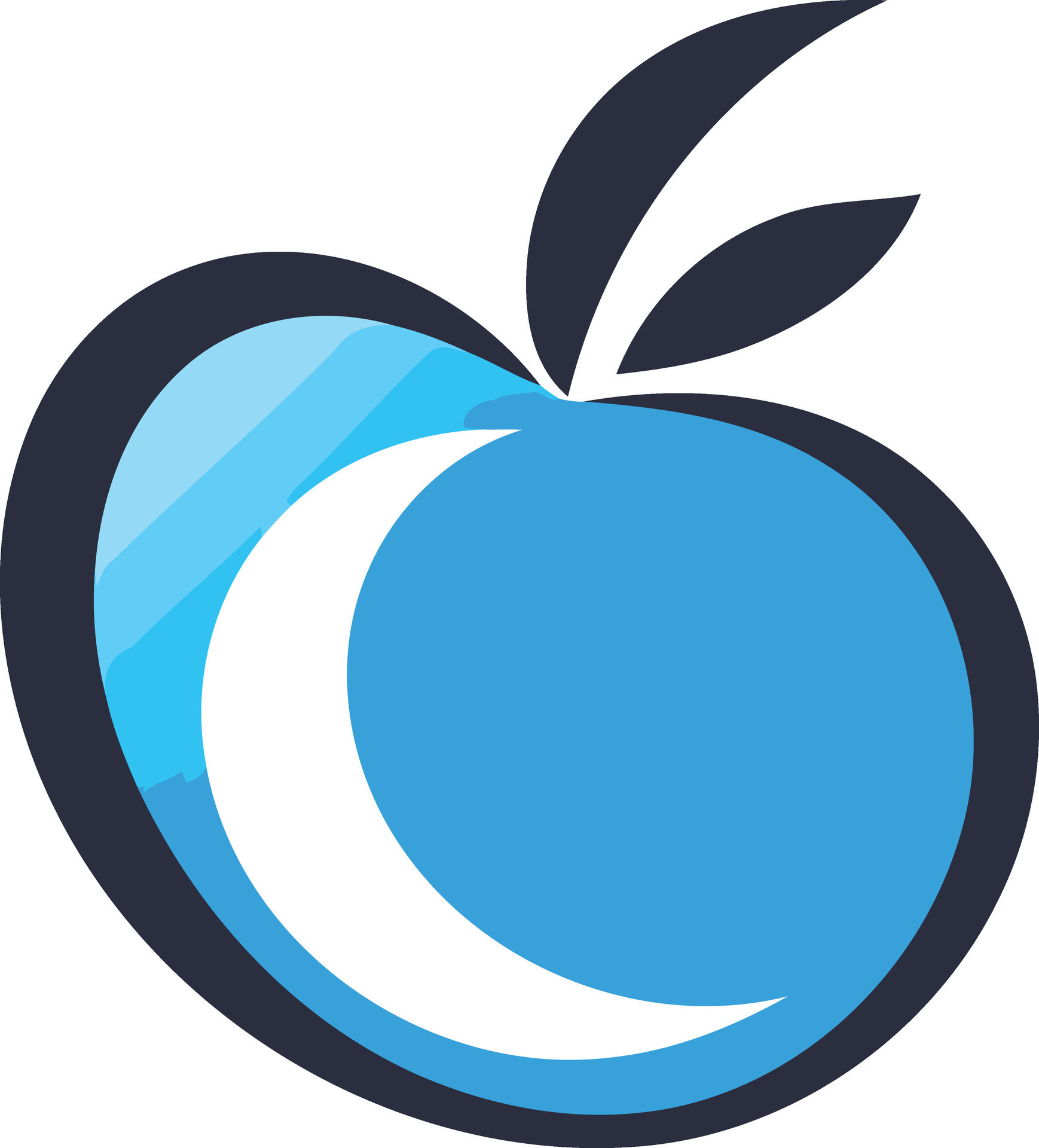 Modern Minimalist Apple Logo Design Featuring A Blue Apple With A White Crescent Moon Shape