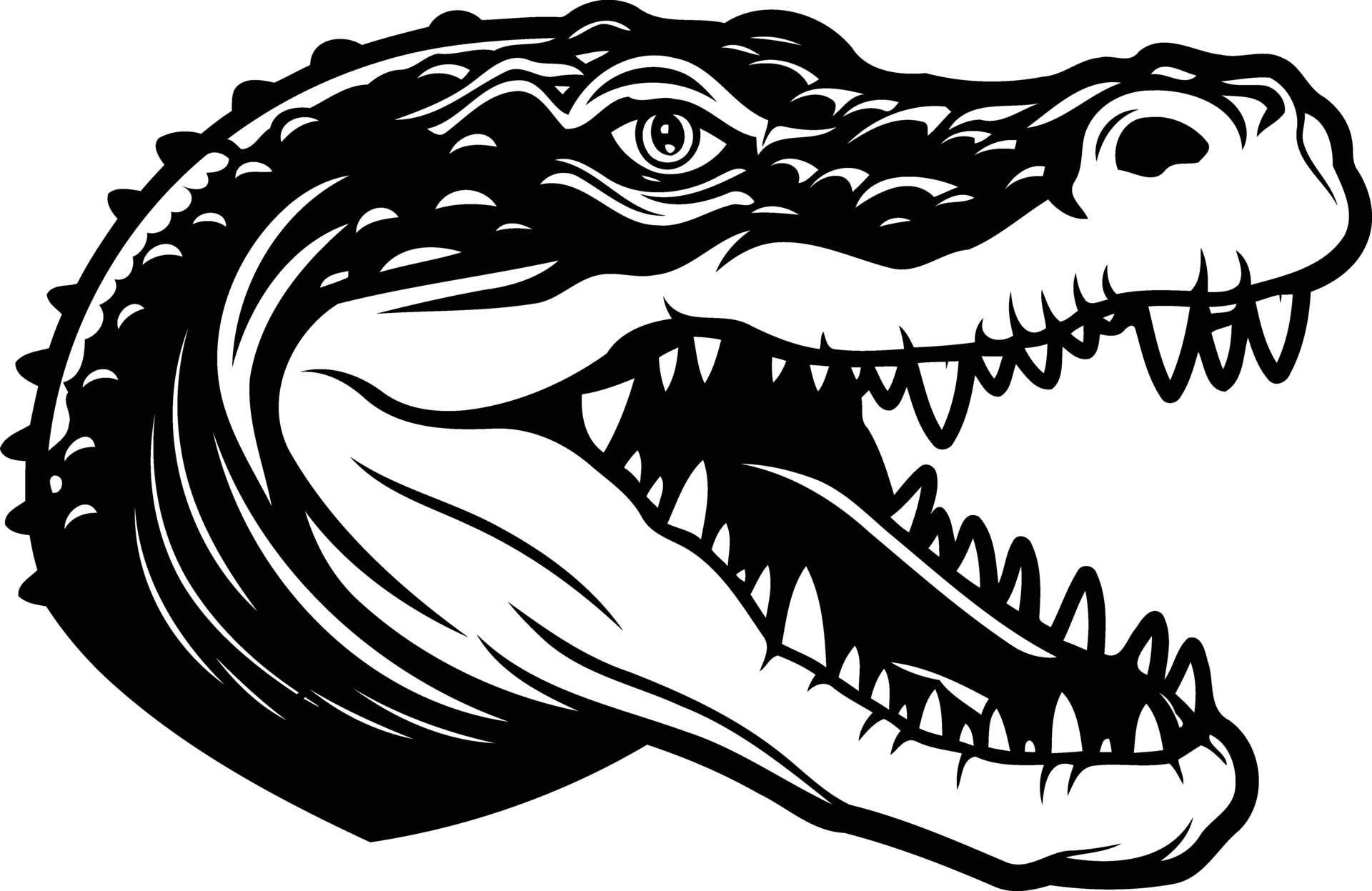 A menacing black and white illustration of a crocodile's head with a ...