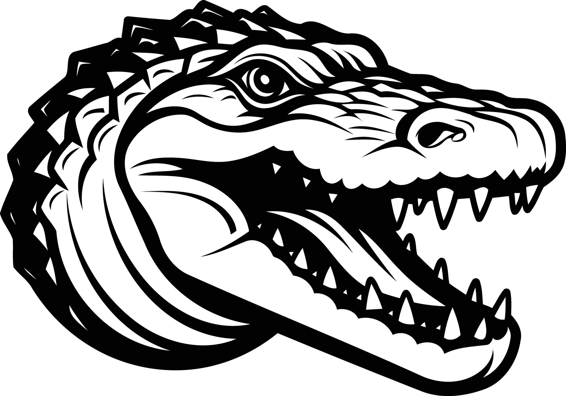 A menacing black and white illustration of a crocodile's head, with ...