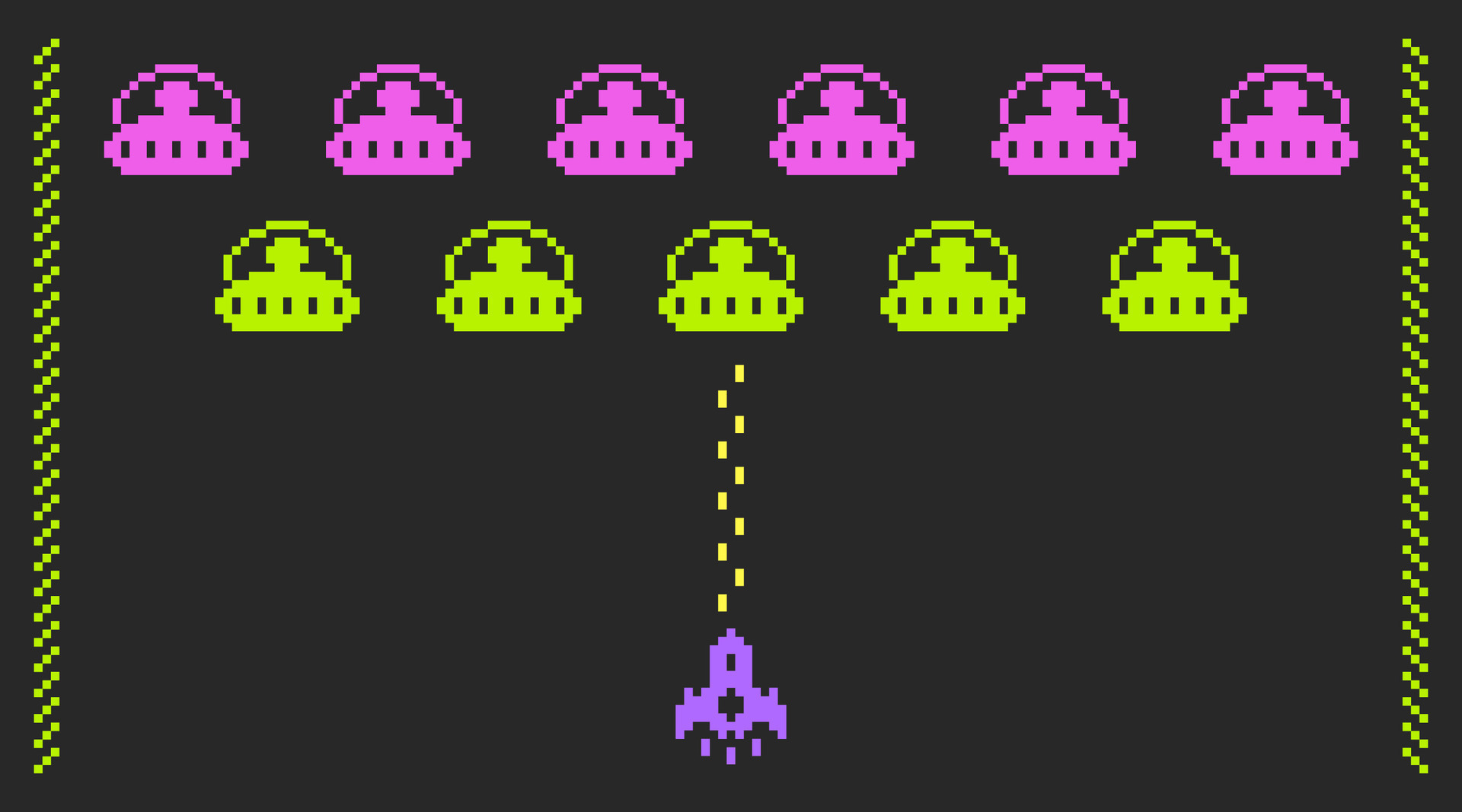 Spaceship shooting to cosmic invaders. Space invaders in pixel art ...