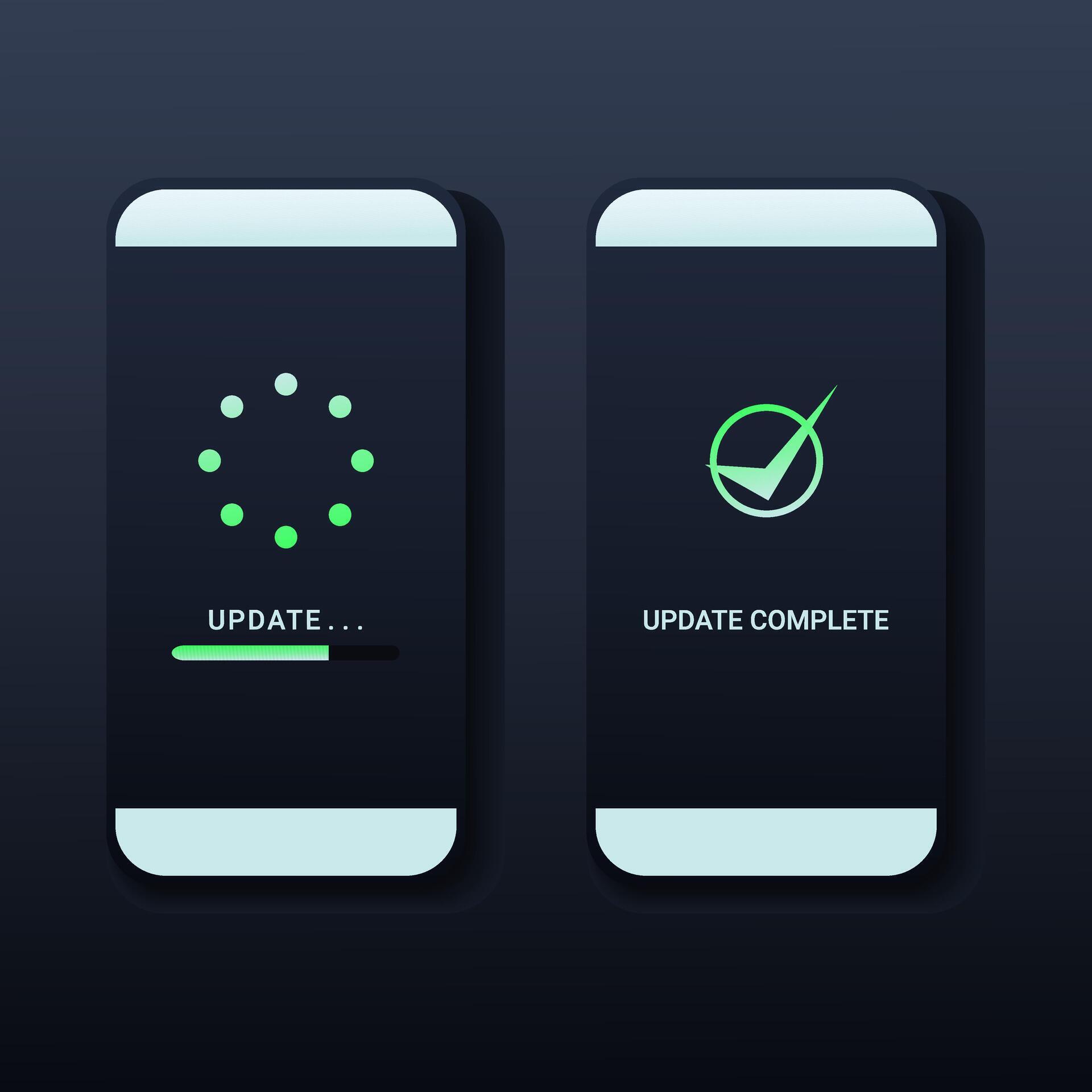 Loading process in smartphone screen. Install new software, operating system support. System ...