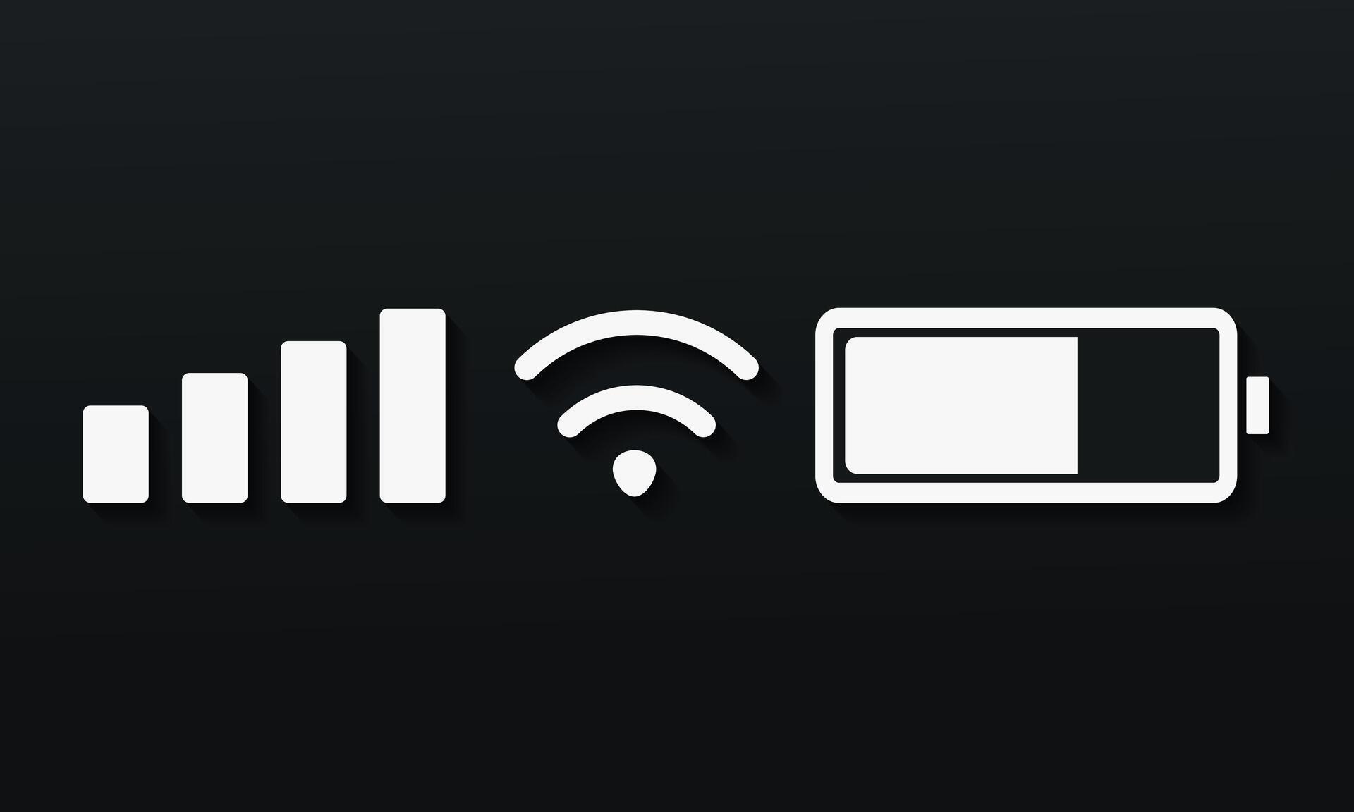 Set of status bar icon. Mobile phone system icons. Signal, wifi, and battery charge level ...