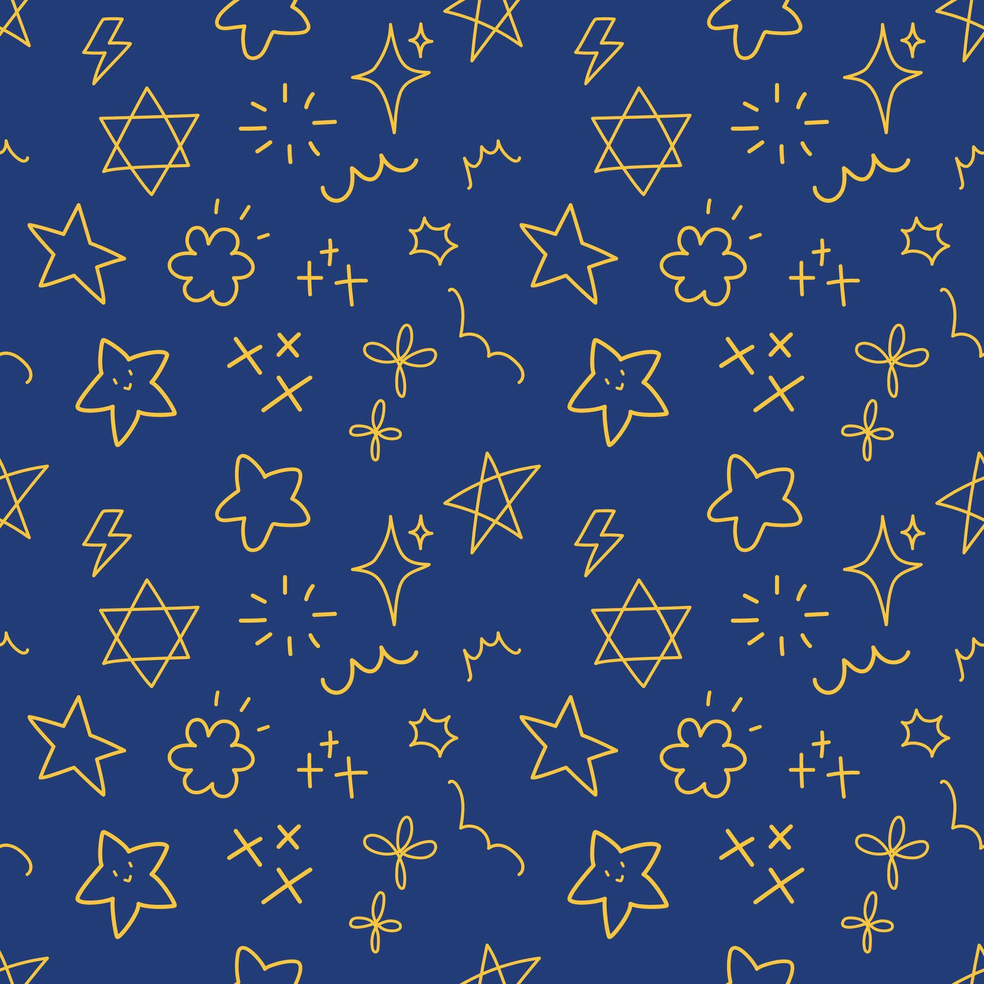 Various star and abstract sparkle doodle hand drawn seamless pattern background for wrapping and ...