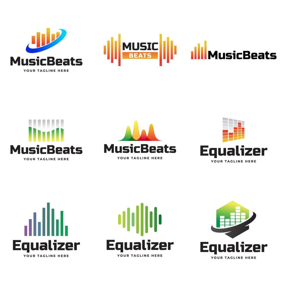 Set of Colorful music bars visualization graphic design template ...