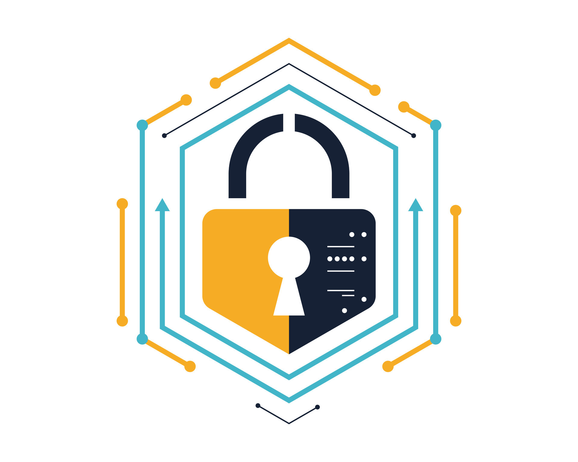 Cybersecurity Lock Icon Representing Digital Data Protection Network