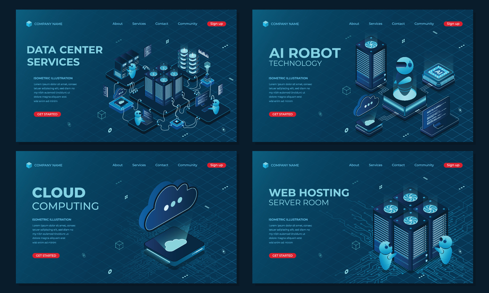 Set of isometric landing page templates. Modern technology concept for ...