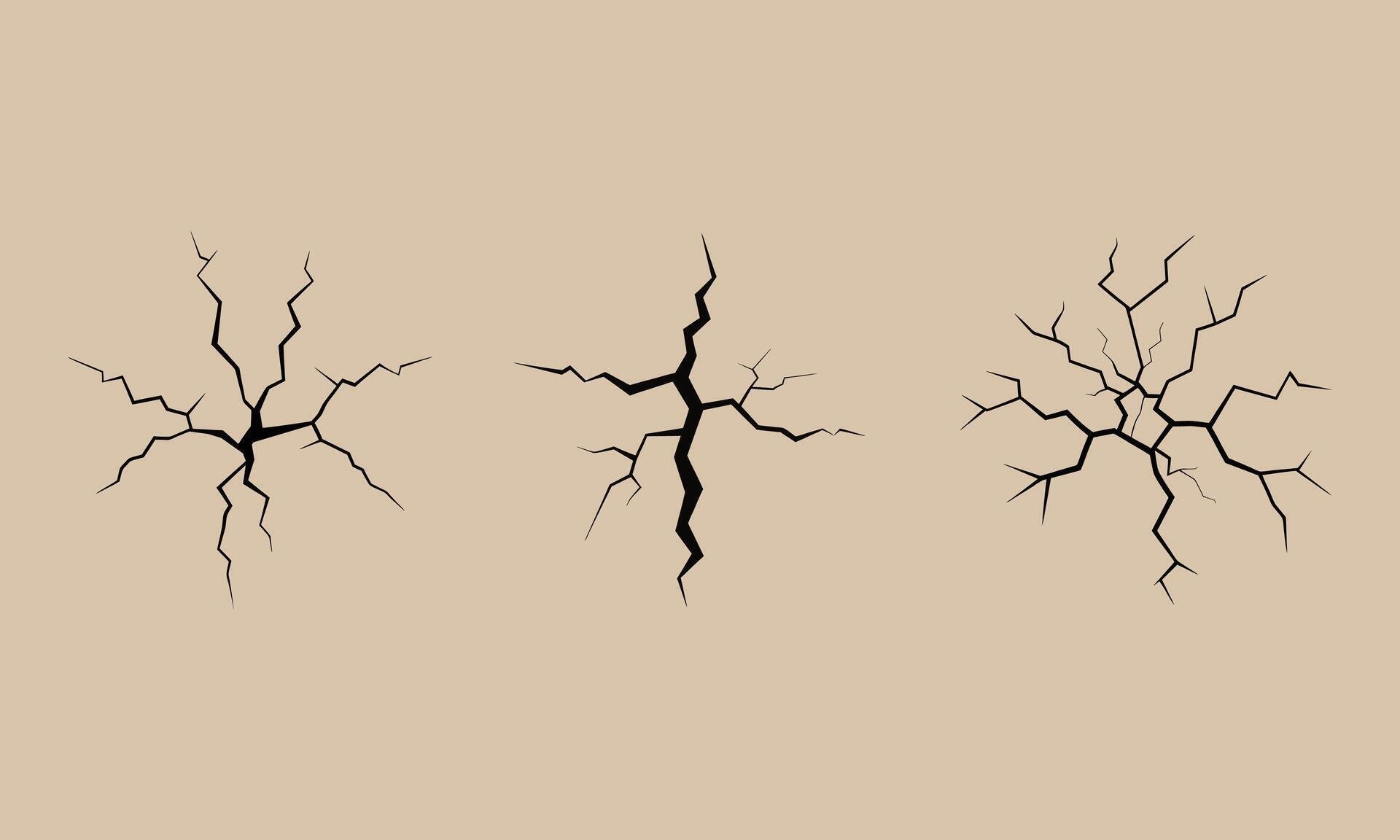 Cracks Damage Smash Wall Texture Icon set, Ground Concrete break with ...