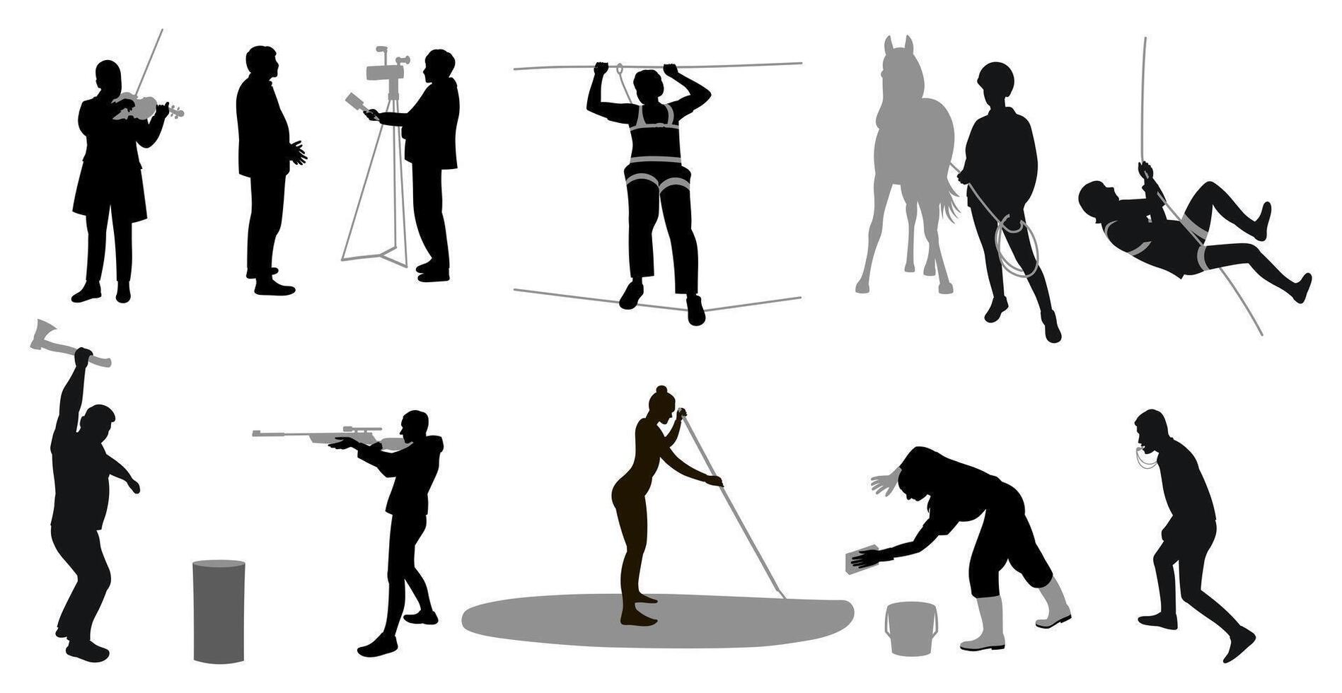 Silhouettes of people of different professions, a group of men and ...