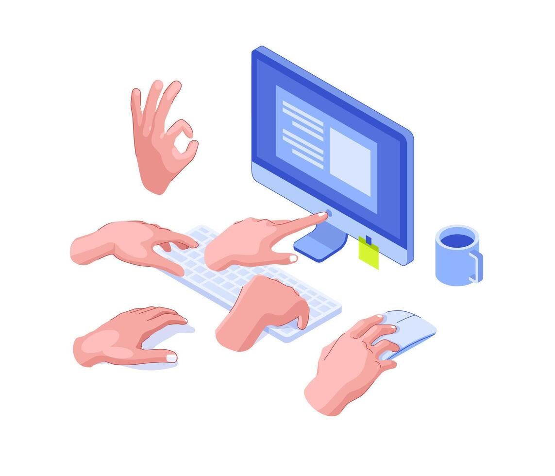 Illustration Collection Of Hands Using Computer Arm Holding A Computer