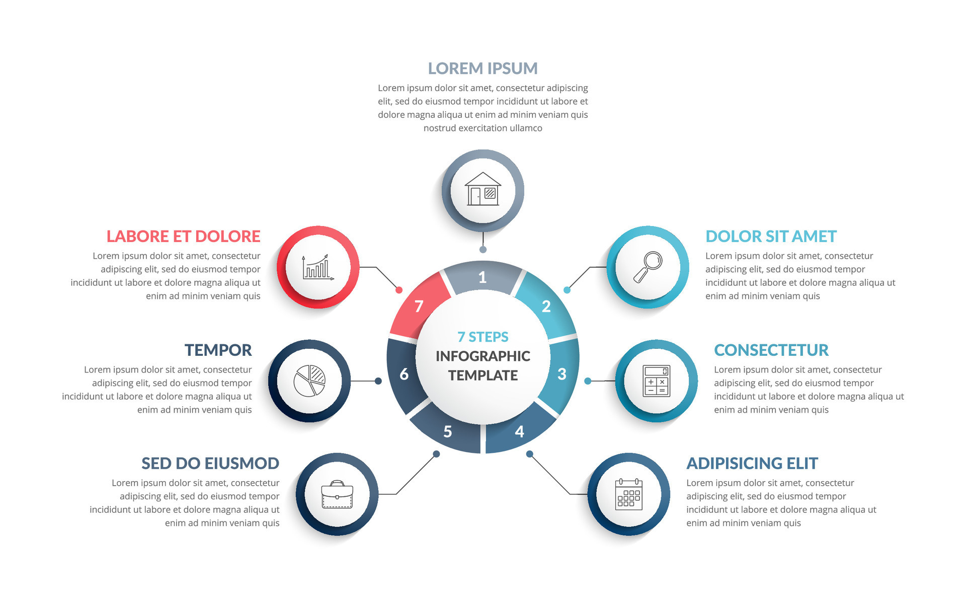 Circle diagram template with seven steps or options, process chart ...