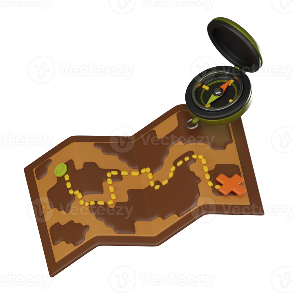 Navigating Adventures Of Map Compass For Exploration 3d Render 49325881 Png