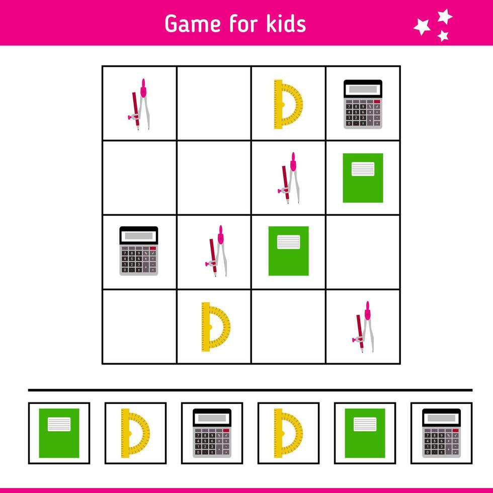 Sudoku with Math School Supplies, Back to School. Children's ... Sudoku with Math School Supplies, Back to School. Children's ...