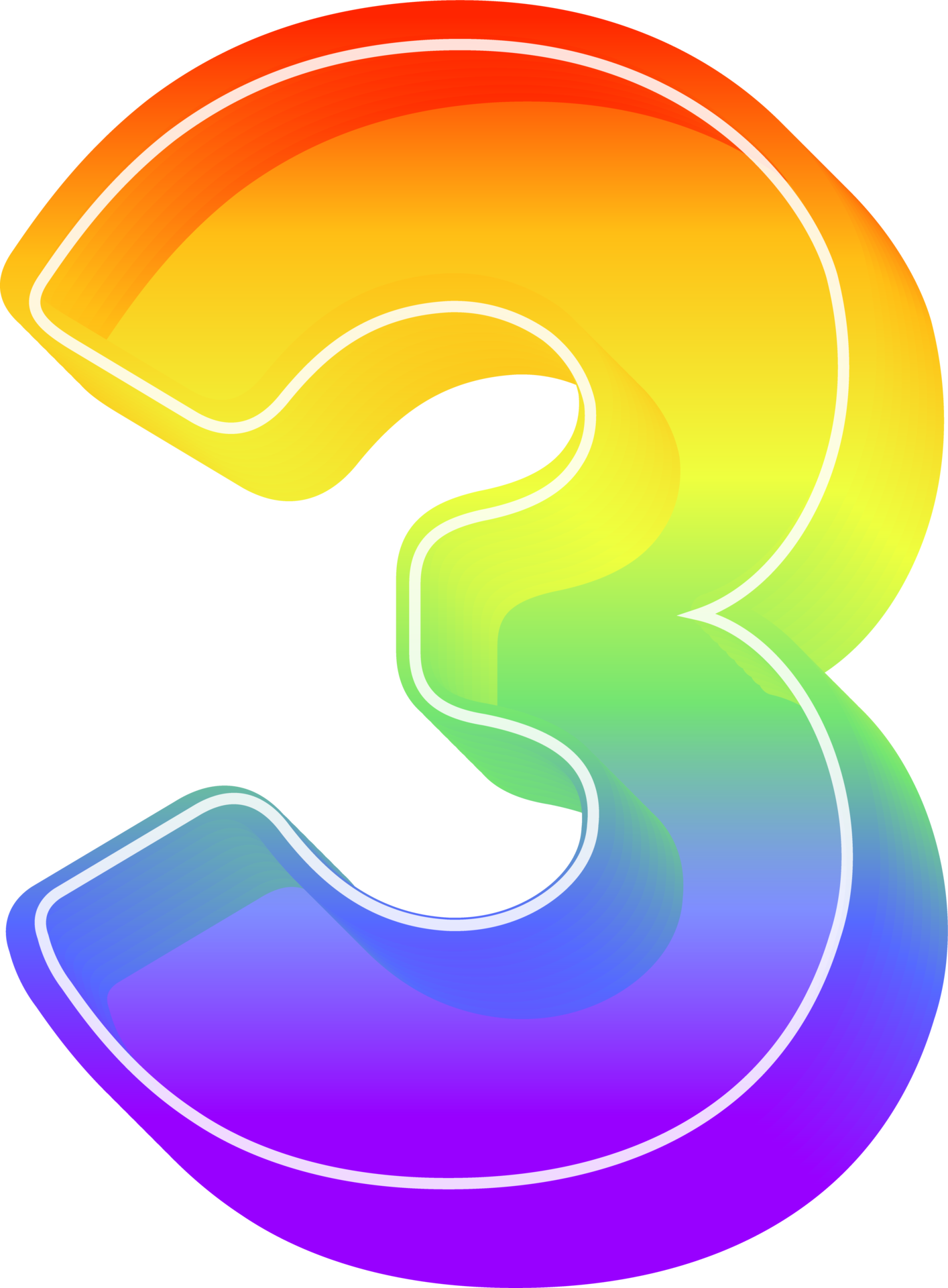 Number 3, Rainbow 3D Gradient Lettering 49326749 PNG