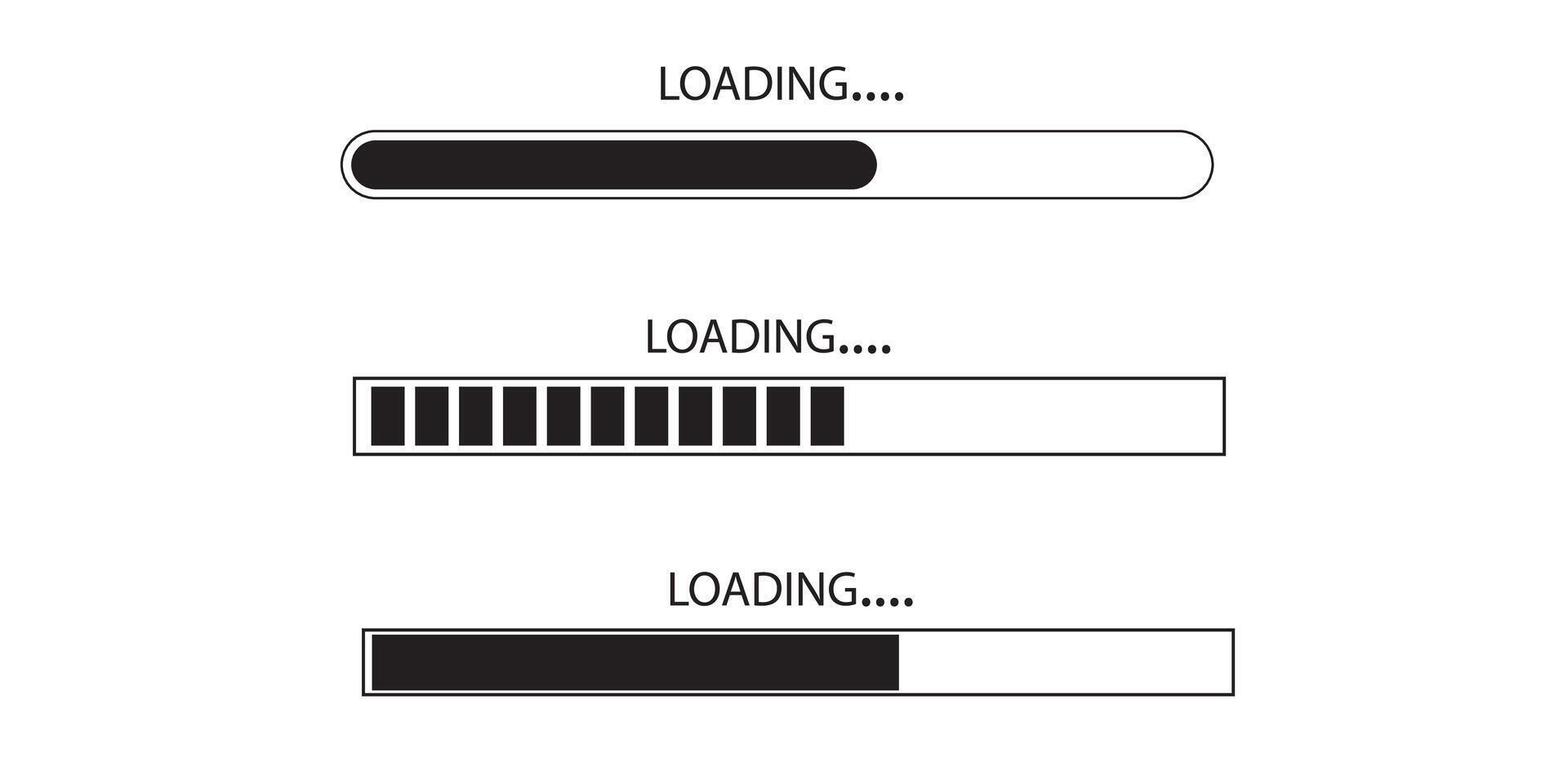 Loading icon set. Set loading bar progress icons isolated on transparent background. Download ...