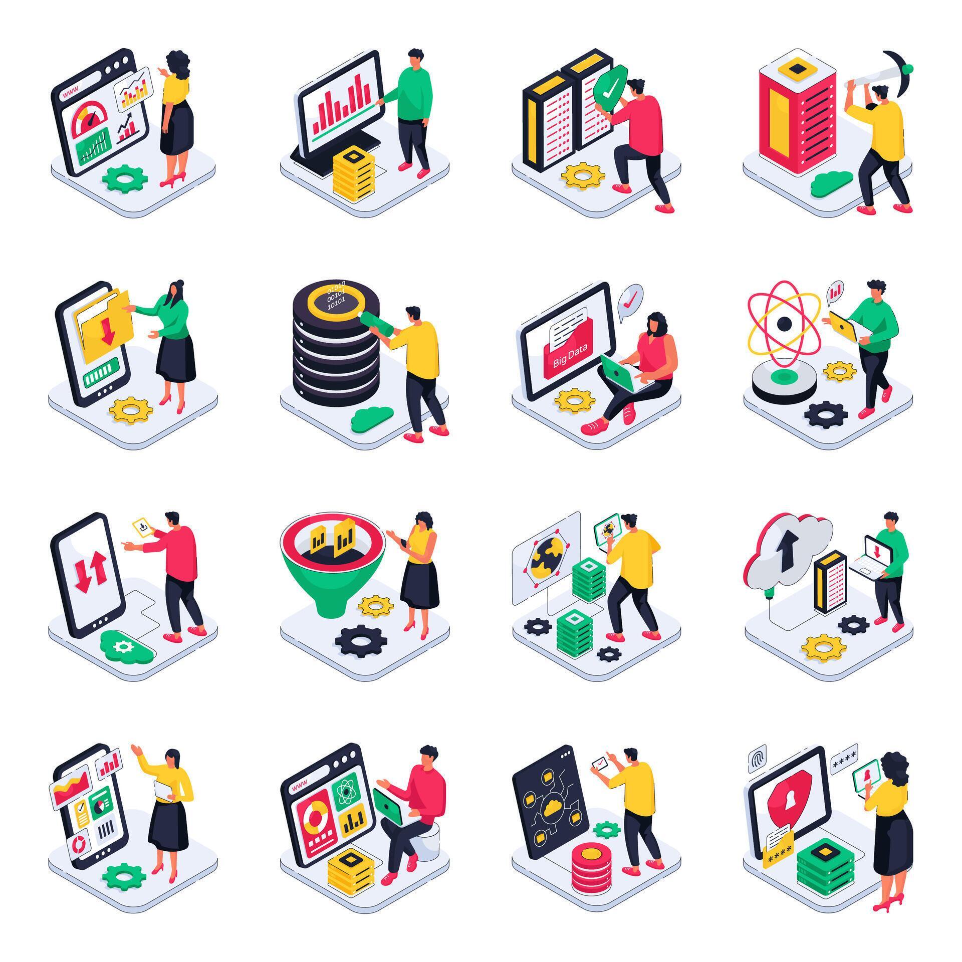 Pack Of Big Data And Data Science Isometric Illustration 49328645 Vector Art At Vecteezy
