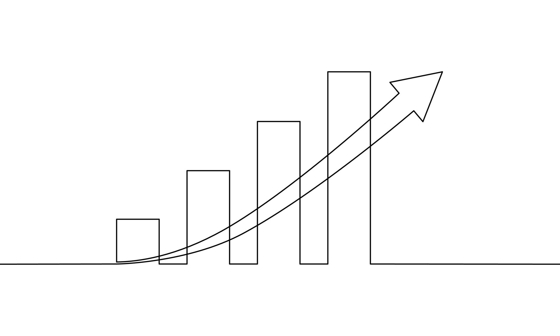 Continuous line drawing of graph with arrow. Illustration of bar chart ...