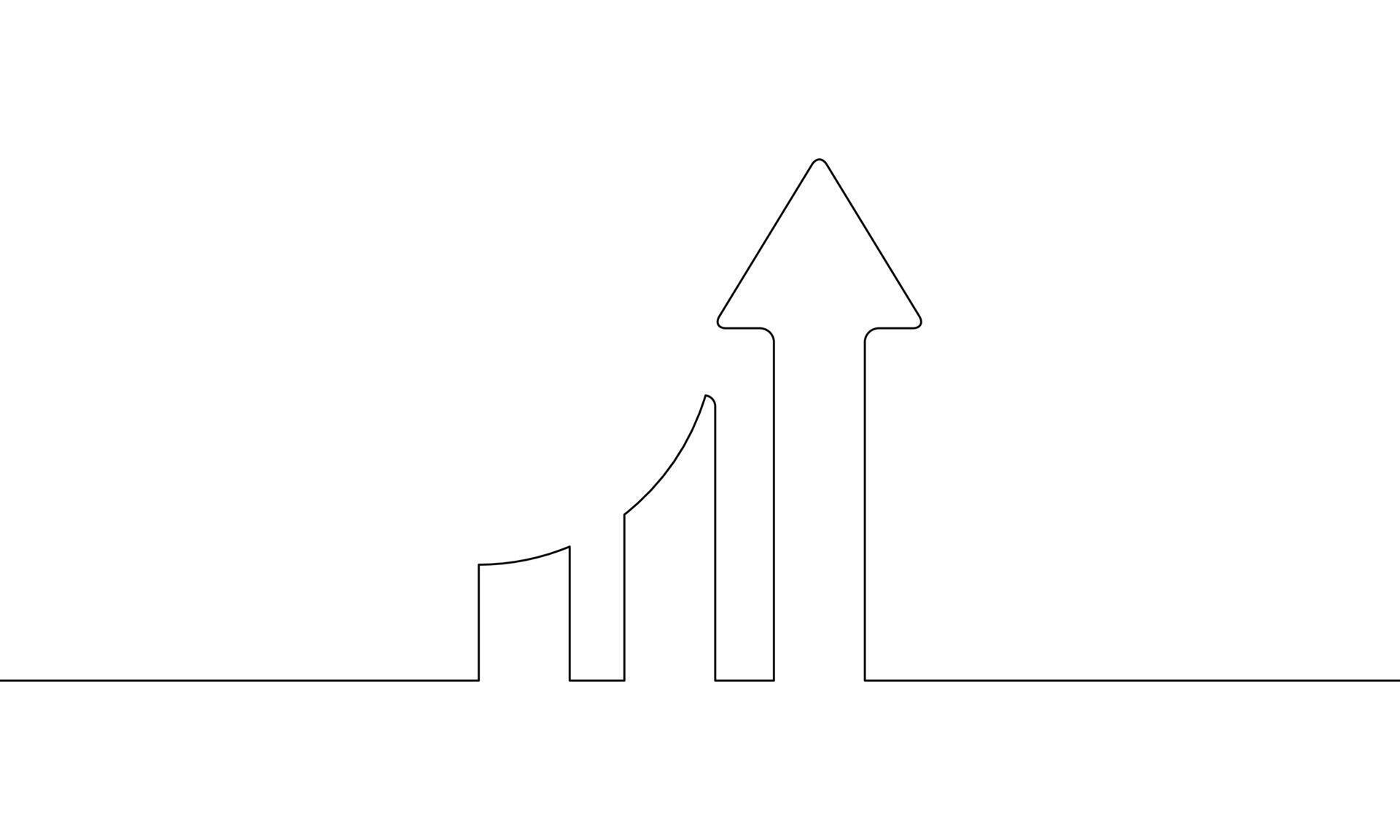 Illustration of graph icon. Continuous line drawing of arrow up. Bar ...