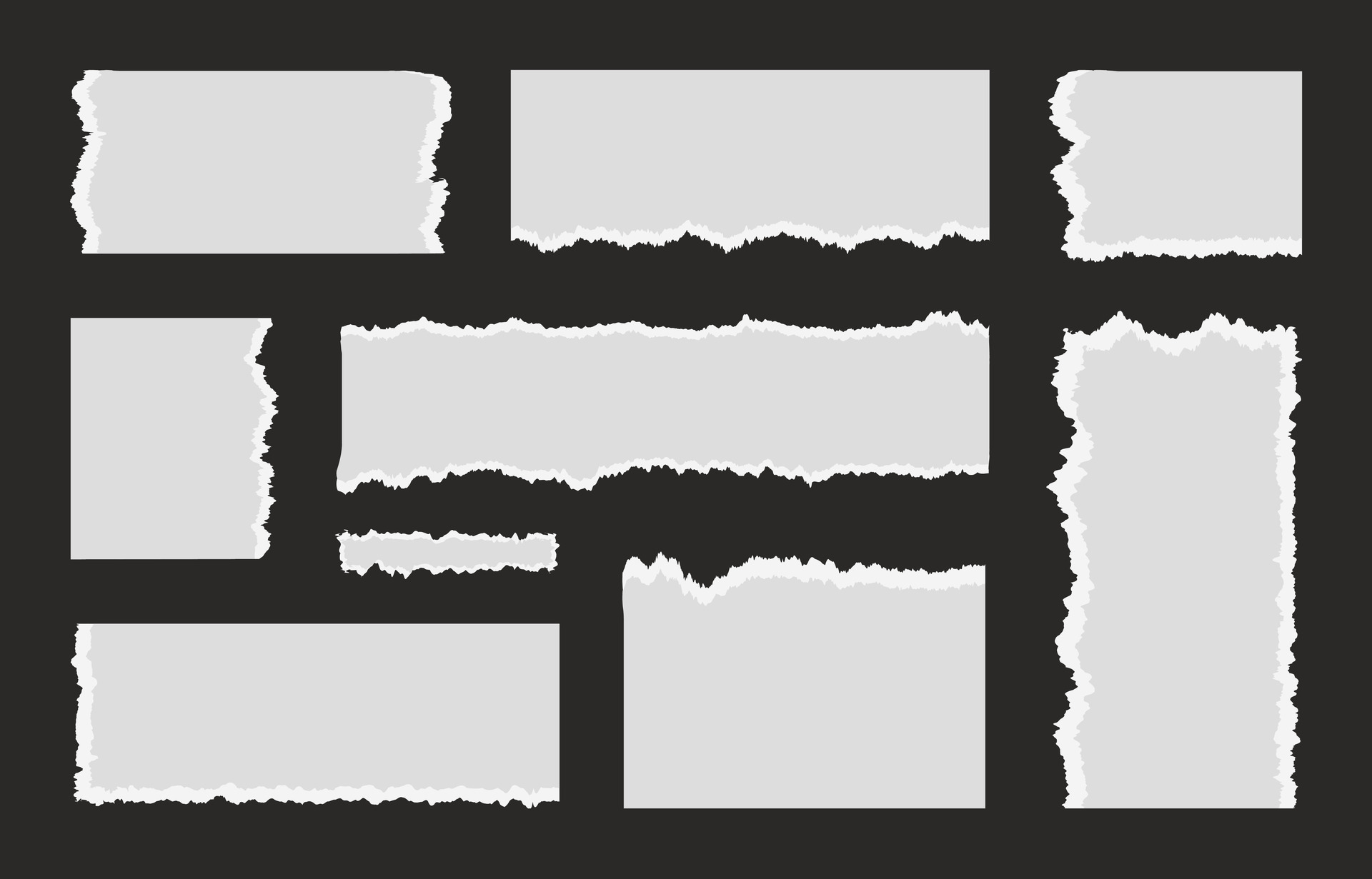 Realistic ripped white paper sheets for Scrapbook. Torn blank Notebook pages with uneven texture ...