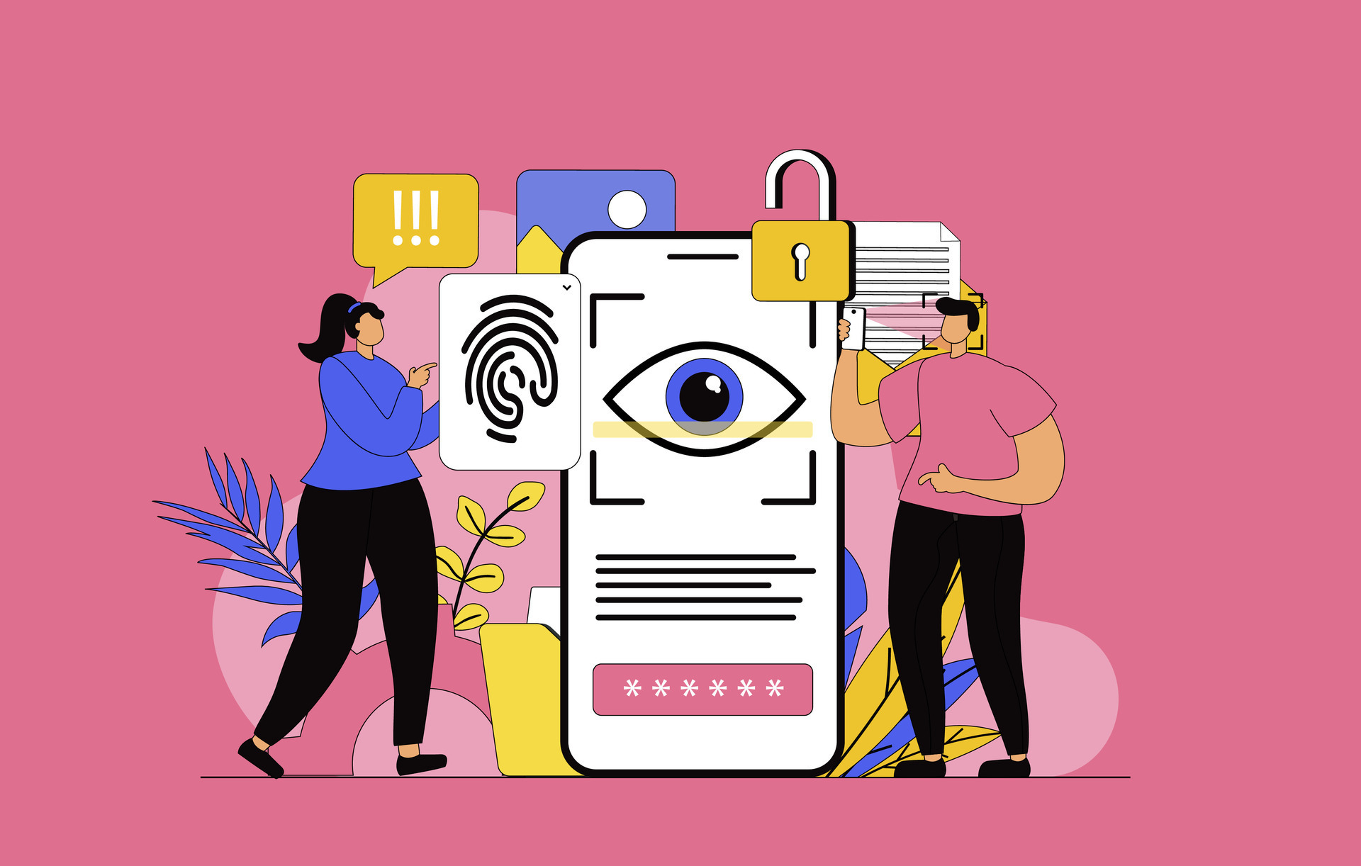Biometric Access Control Concept With Modern Flat Design For Web Woman