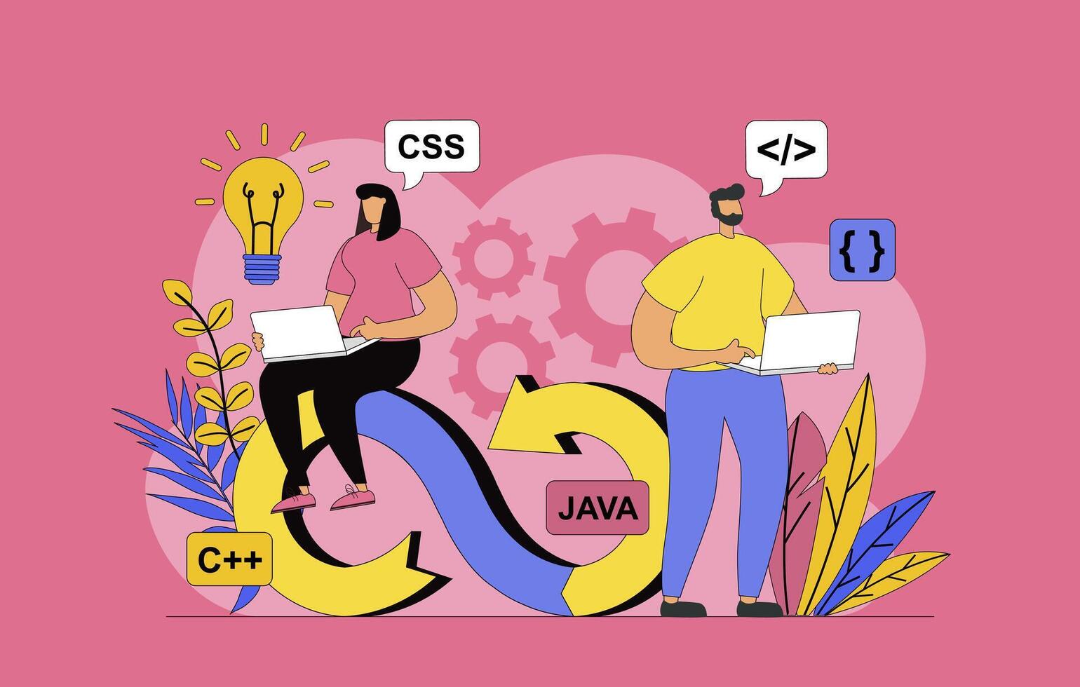Devops Engineers Team Concept With Modern Flat Design For Web Man And