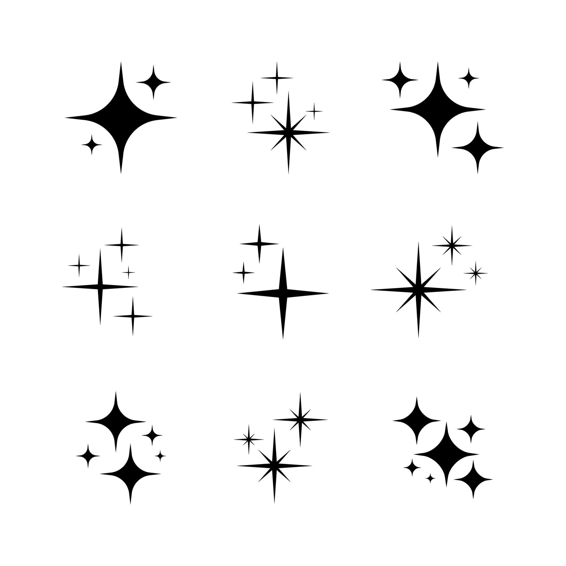 Twinkling Star Icons Silhouette Collection. Set Of Decorative Black Stars On White Background ...