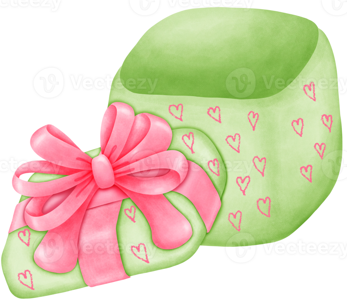 dibujado a mano verde regalo caja con rosado corazón forma - Perfecto ... dibujado a mano verde regalo caja con rosado corazón forma - Perfecto ...