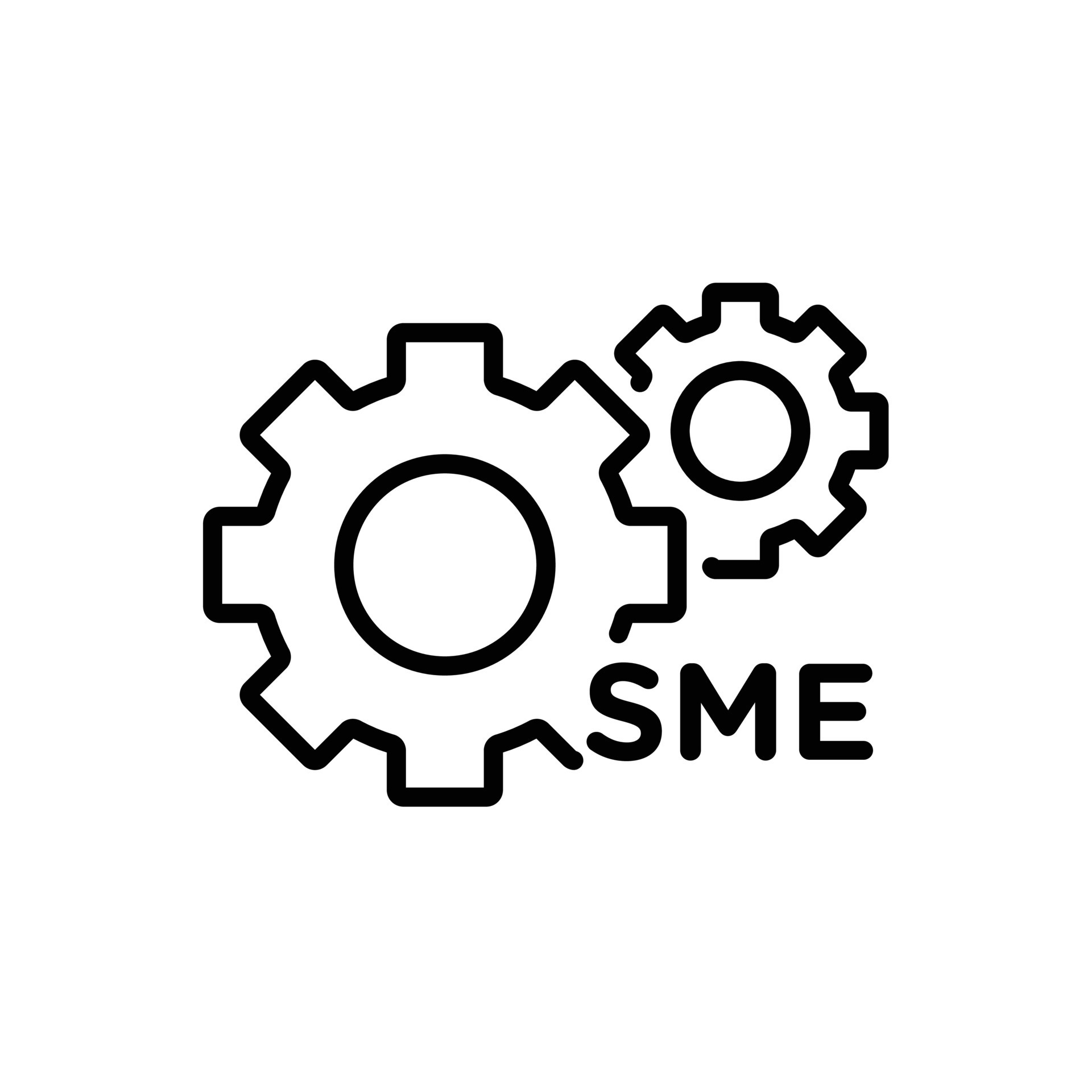 SME Icon Set. Small Enterprise Expert Symbol in a black filled and outlined style. Subject ...