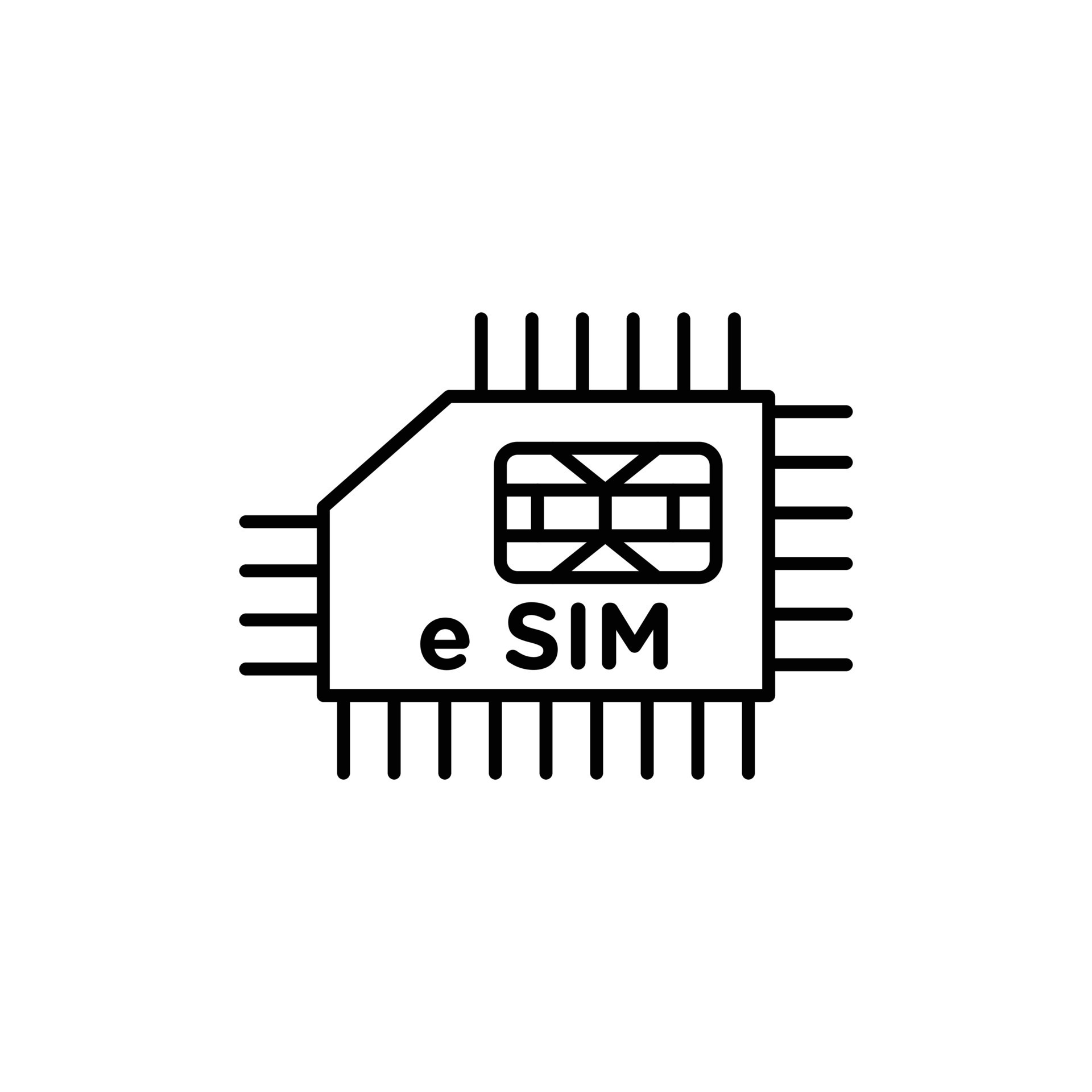 ESIM icon set. smartphone digital virtual sim symbol. E simcard sign in black filled and ...