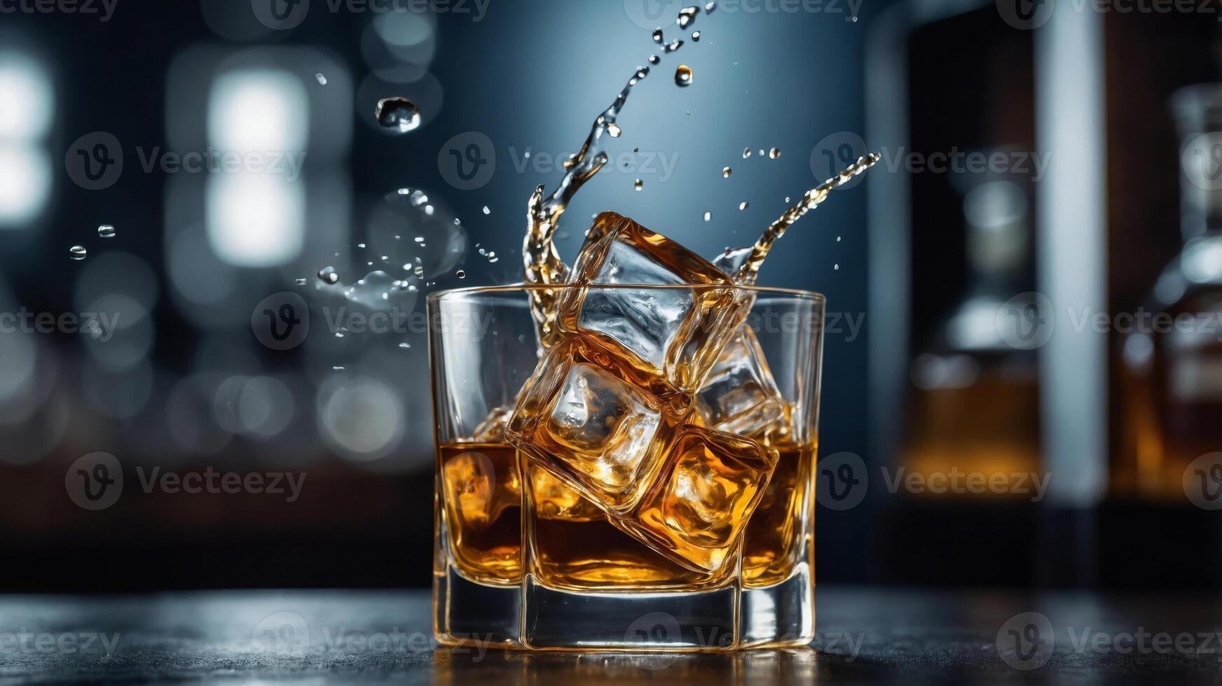 Luxurious whiskey glass with ice cube falling into whisky in freeze motion. 49373800 Stock Photo ...
