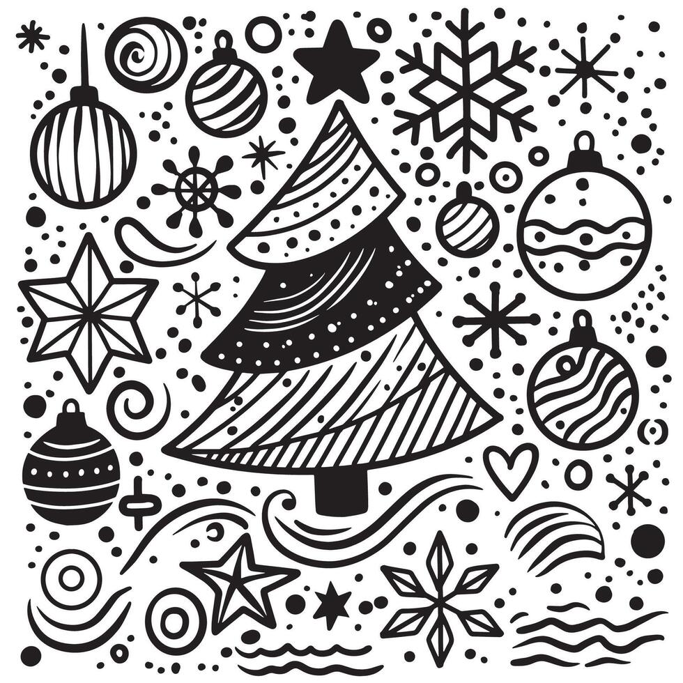Hand Drawn Christmas Tree Doodle Art with Festive Decorations 49376778 ...