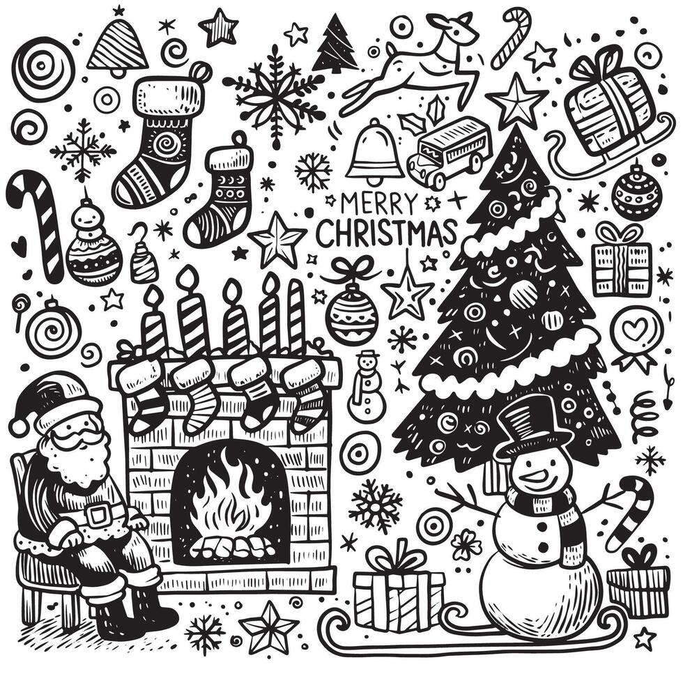 Hand Drawn Christmas Doodle Art with Holiday Elements 49376841 Vector ...