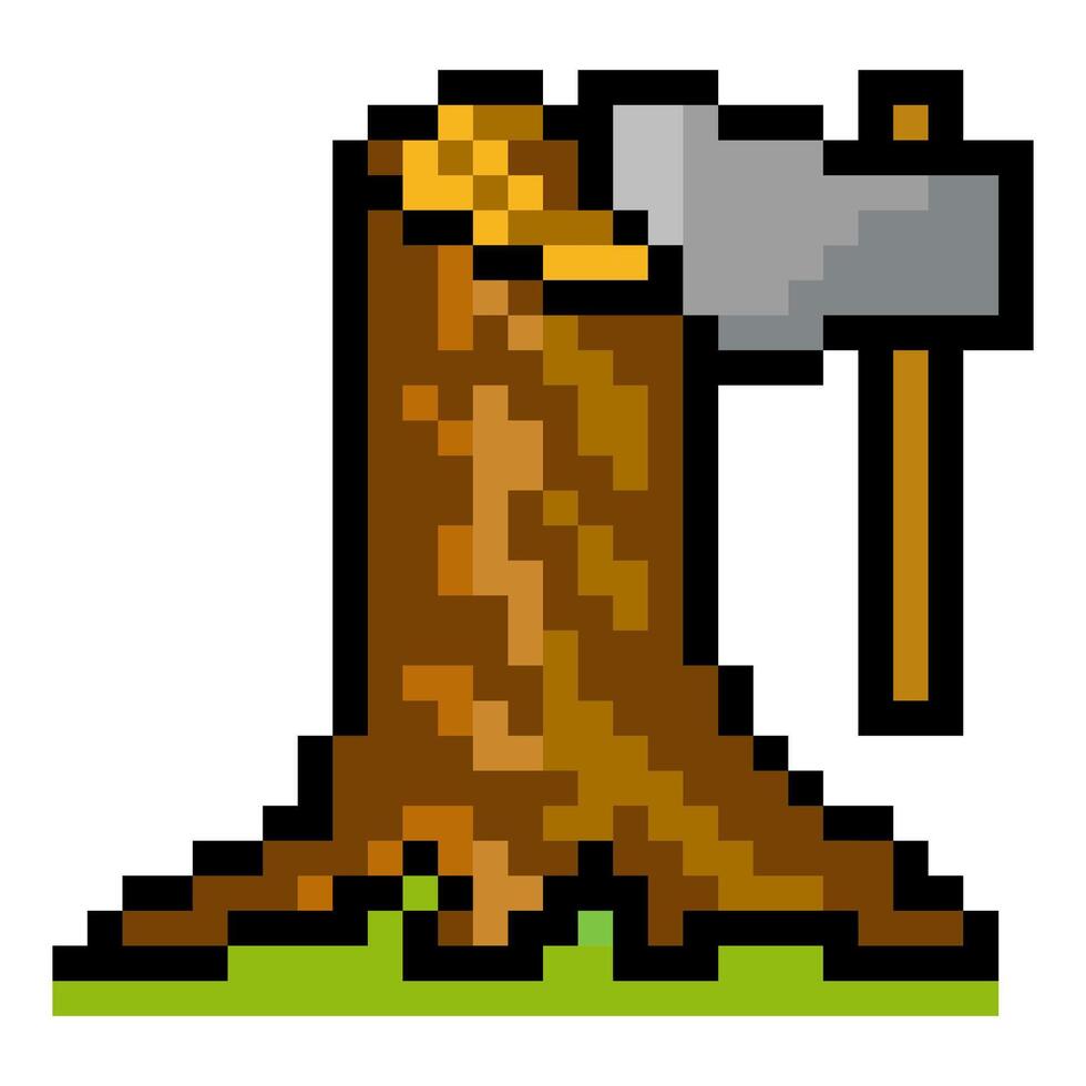 Tree stump with ax in pixel art style 49379068 Vector Art at Vecteezy
