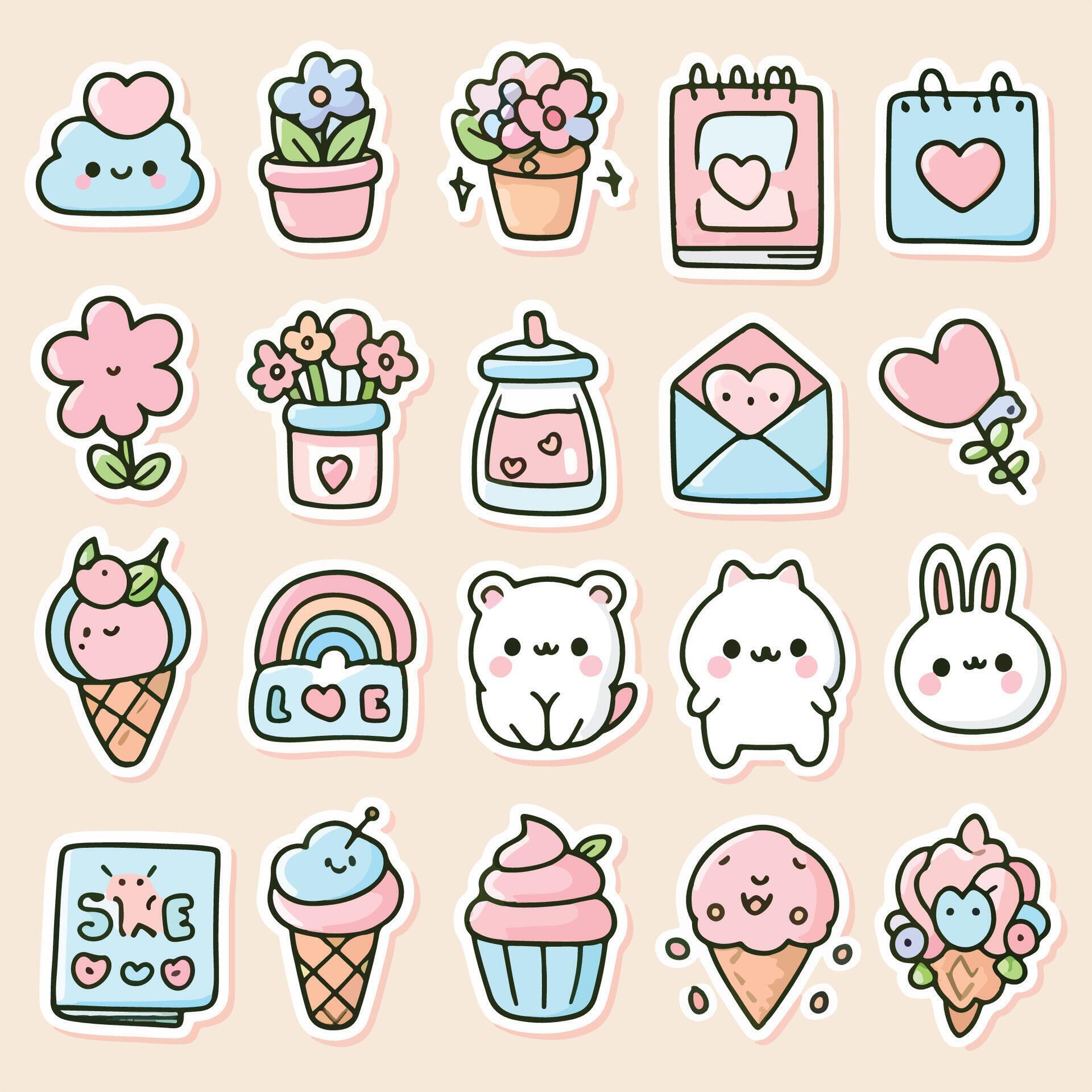 Cute Pastel Doodle Sticker Set with Border 49385747 Vector Art at Vecteezy