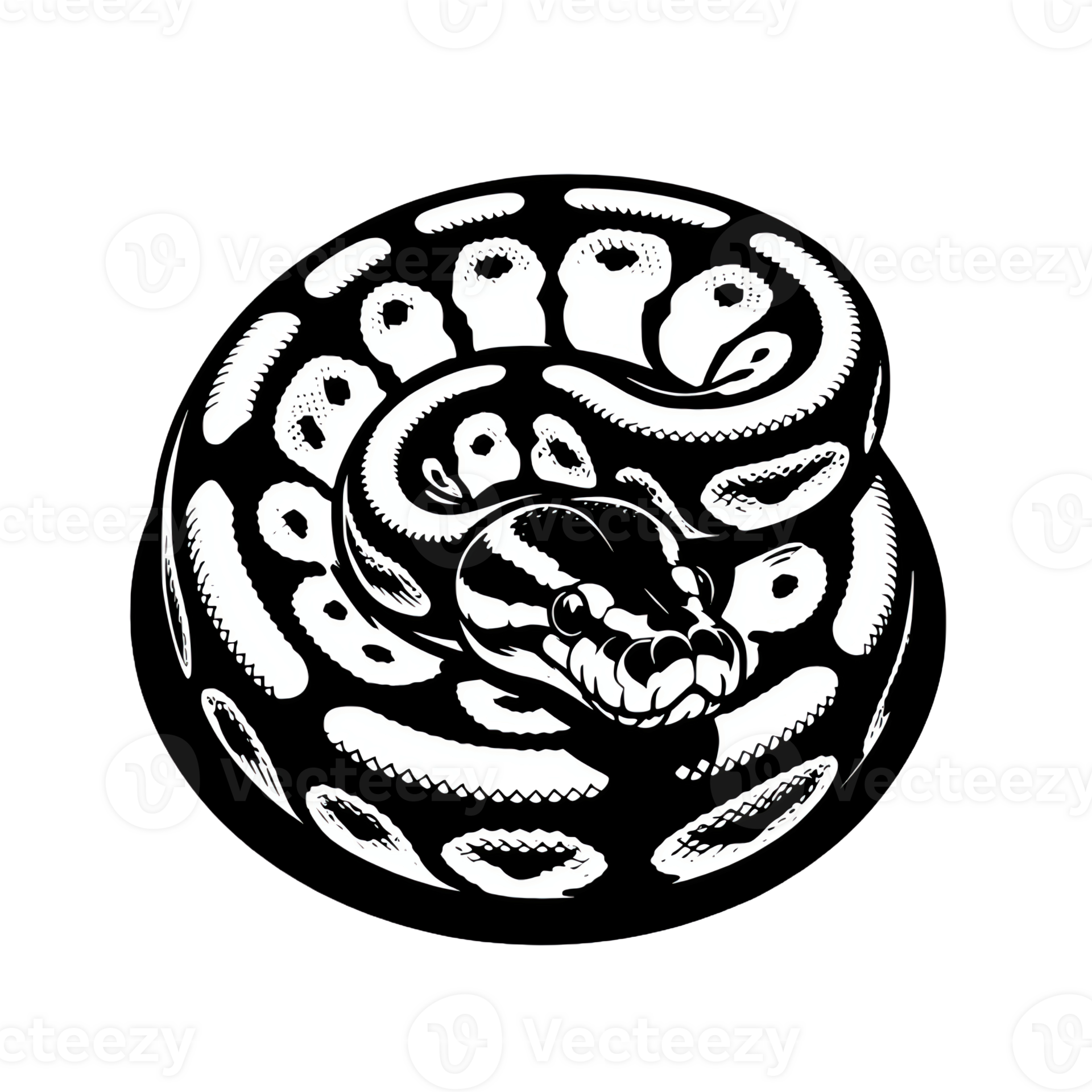 Ball python snake black and white silhouette reptile illustration ...