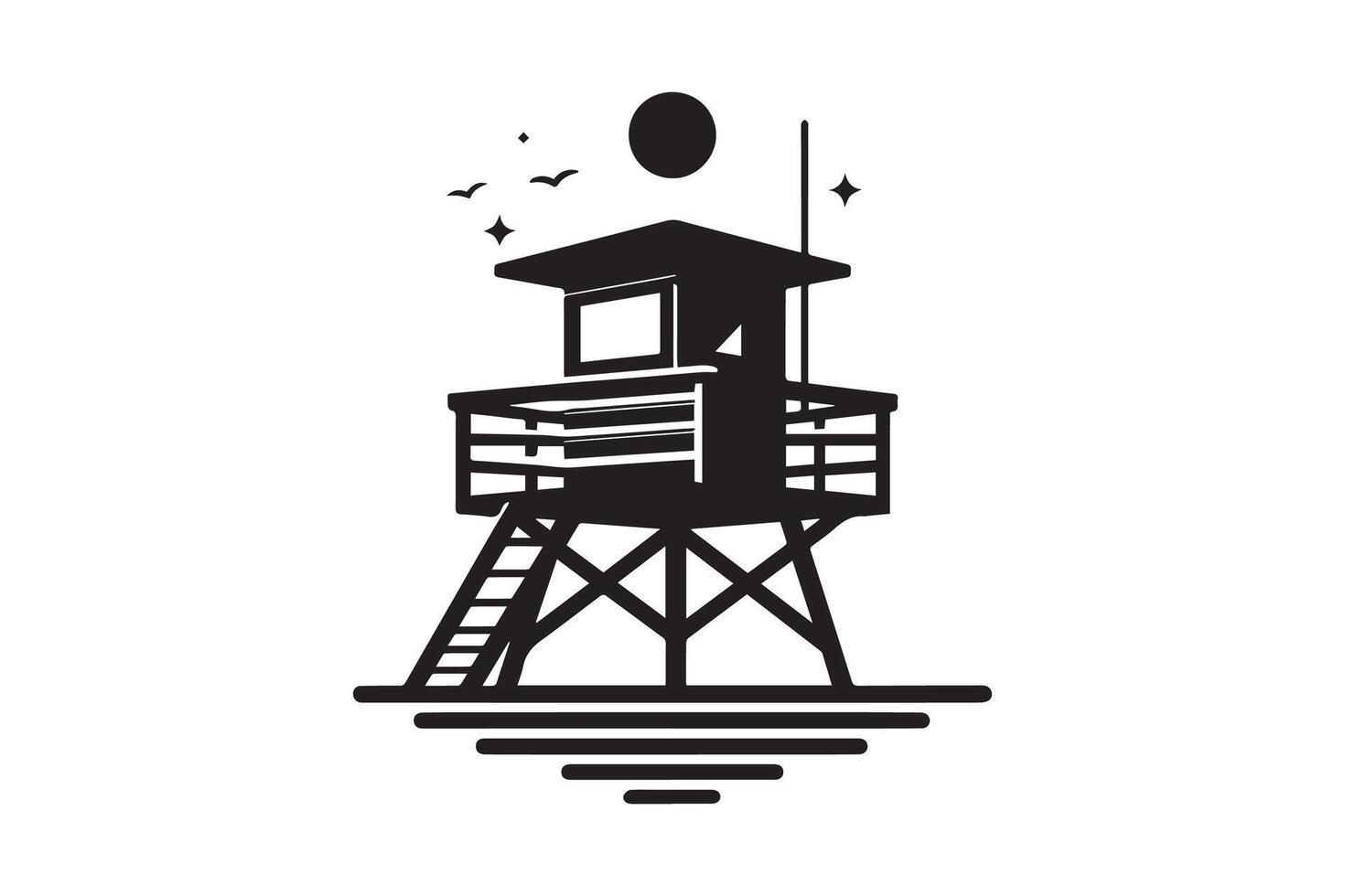 A black and white illustration of a lifeguard tower 49399455 Vector Art ...