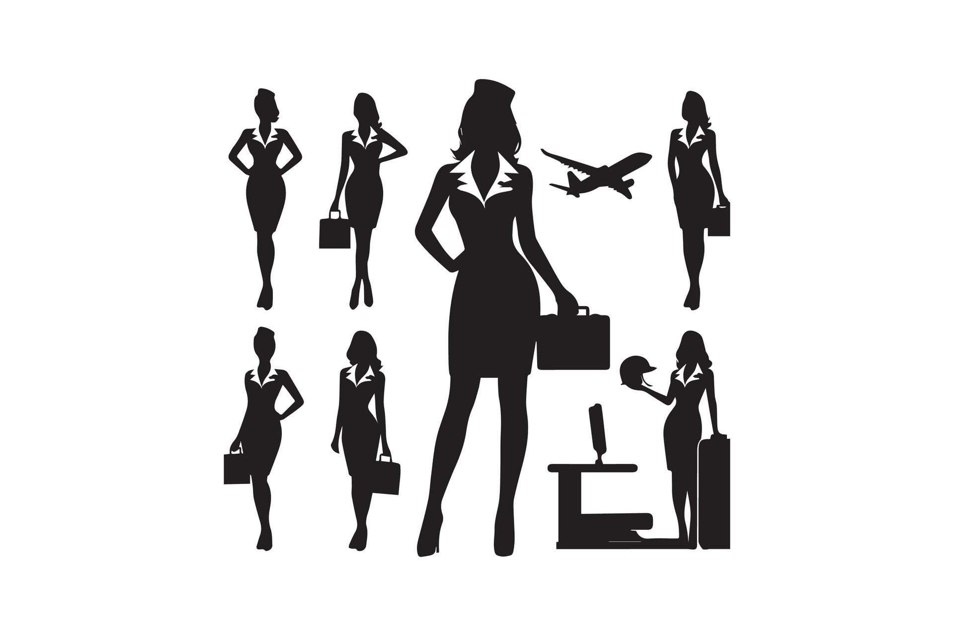 Silhouettes of women in business attire with luggage 49399538 Vector ...