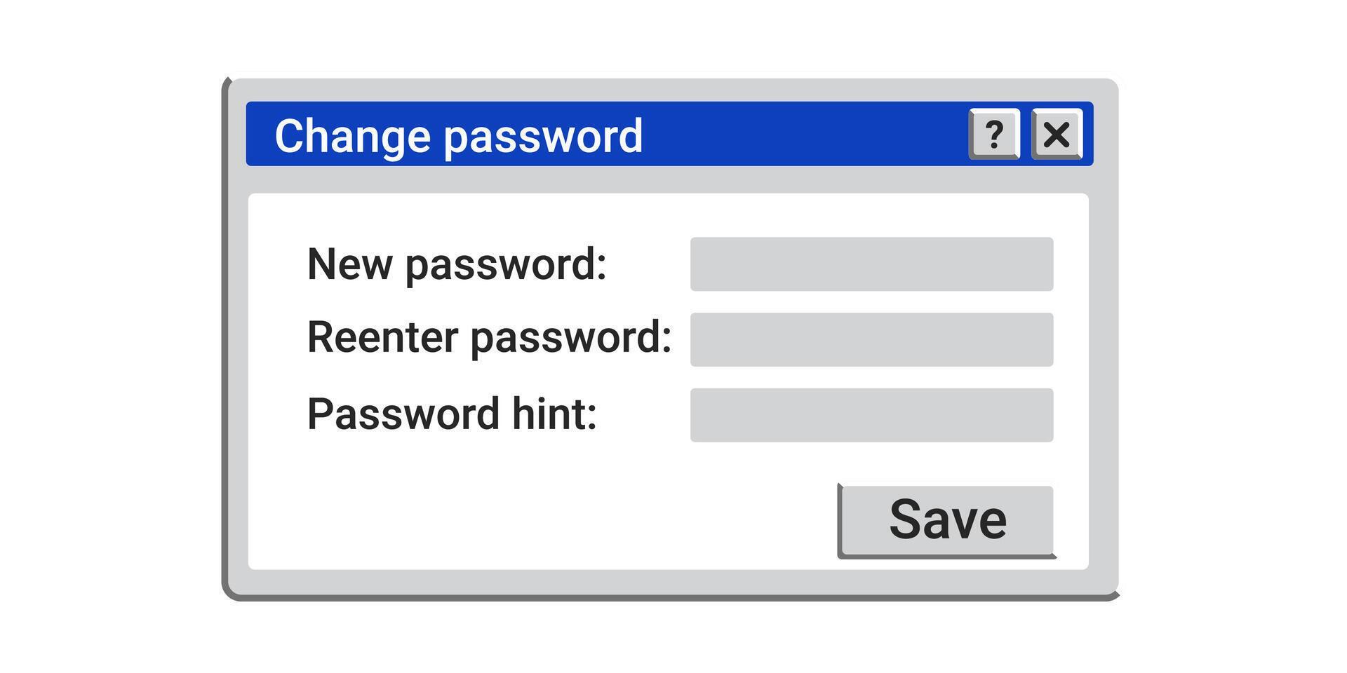 Change password window. Old registration interface. Reset user ...