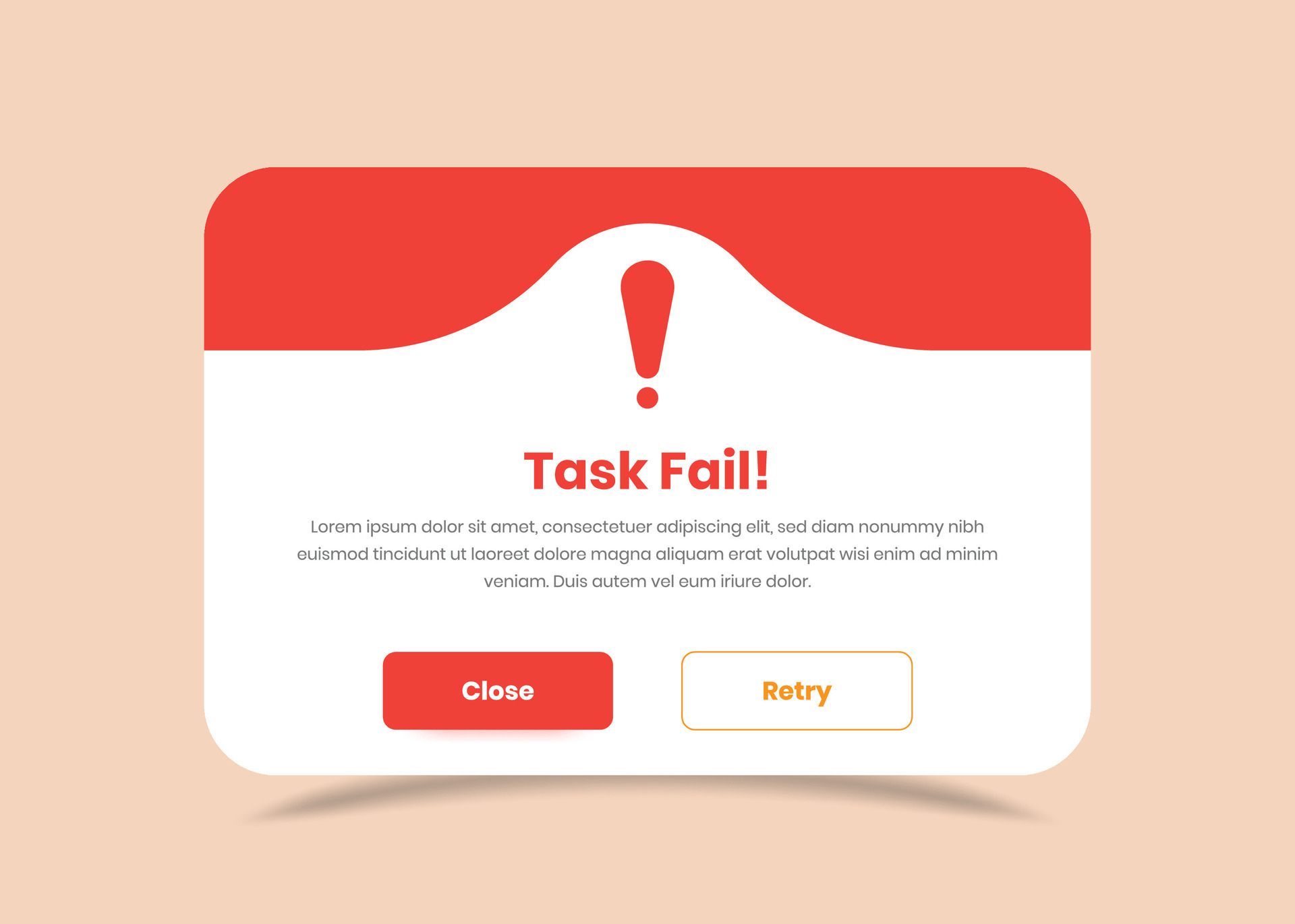 Task fail or warning popup window ui design for web and mobile app ...