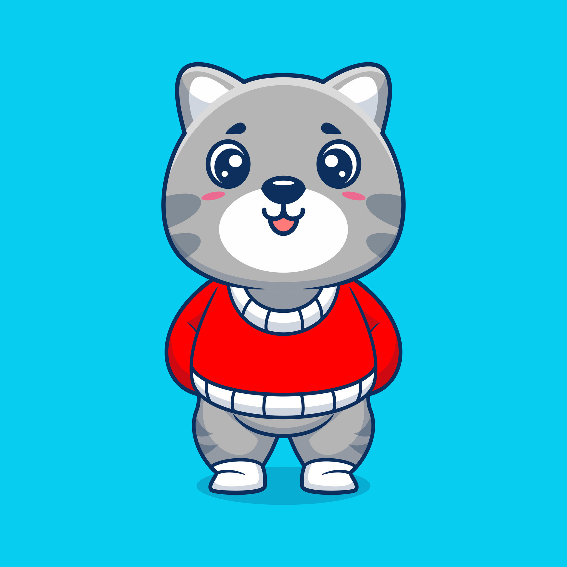 Cute cat creative kawaii wearing jacket cartoon icon 49402093 Vector ...