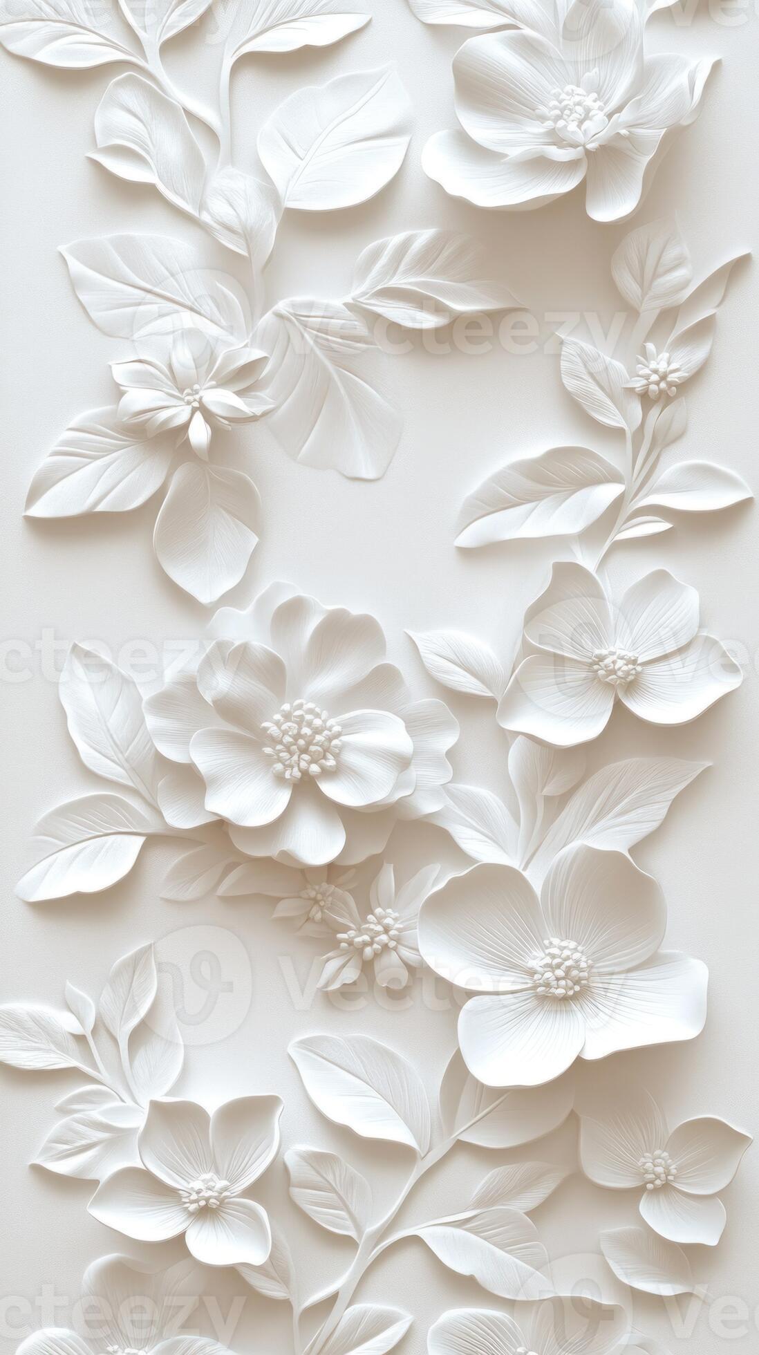 White 3D Embossed Floral Design on a White Wall 49406935 Stock Photo at ...