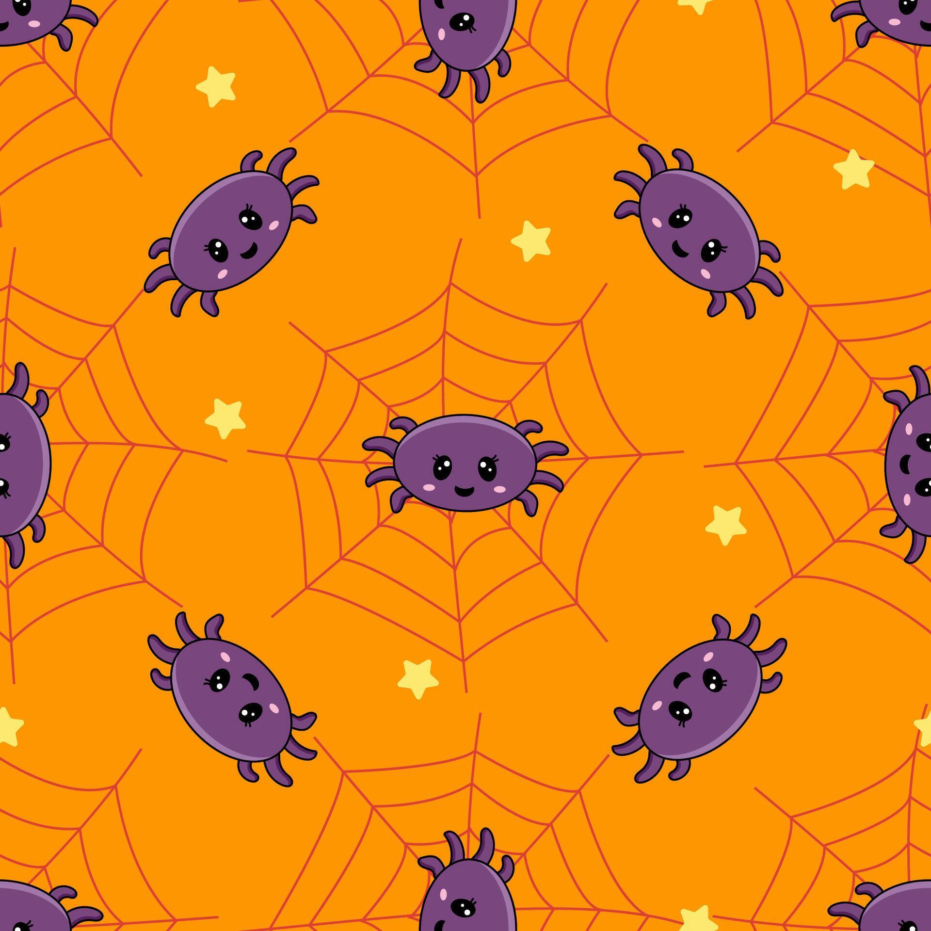 Halloween Seamless Patterns With Spider Webs And Spiders For Background ...