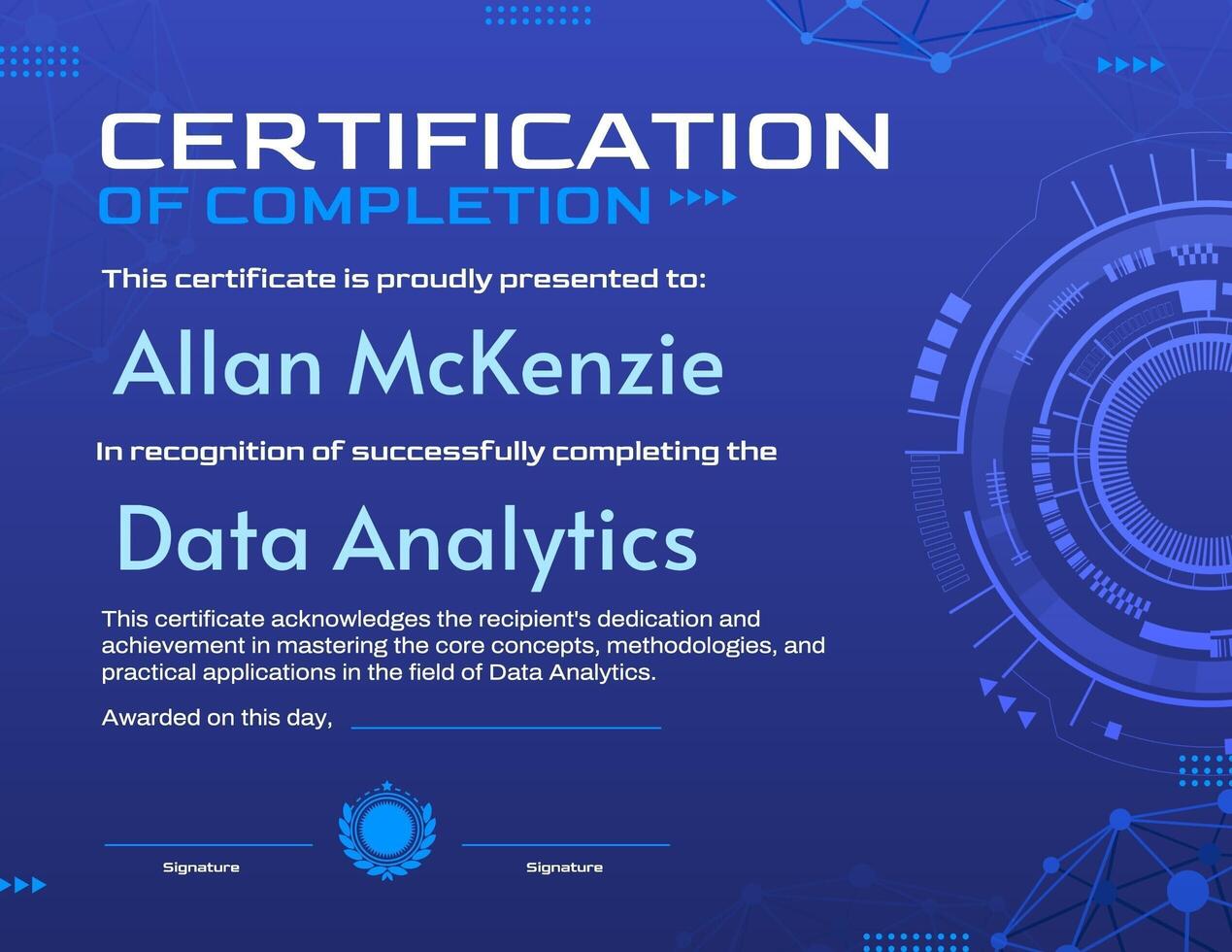 Blue Technology Online Course Data Analytics Completion Certification 49418167 Template