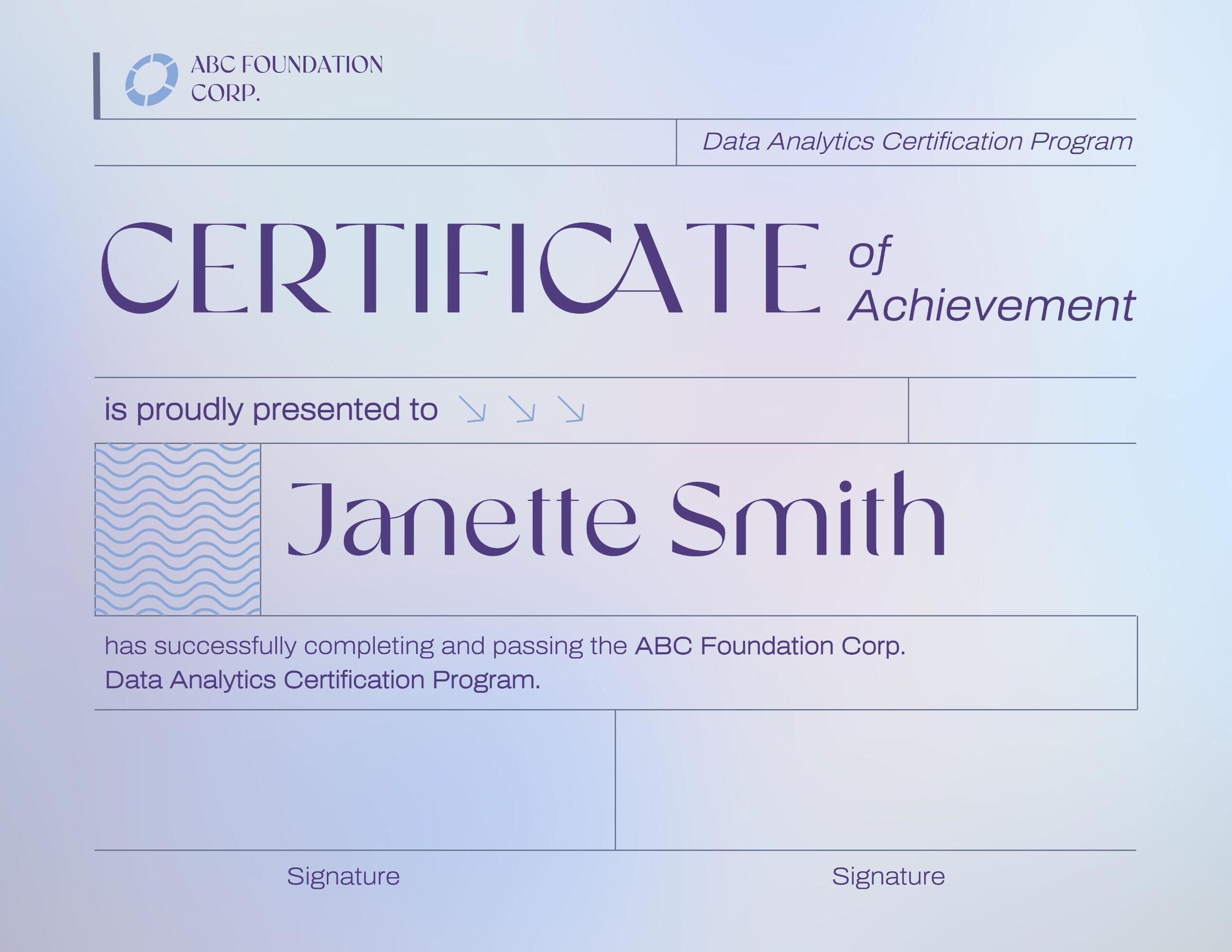 Data Analytics Online Course Certificate of Achievement Template ...