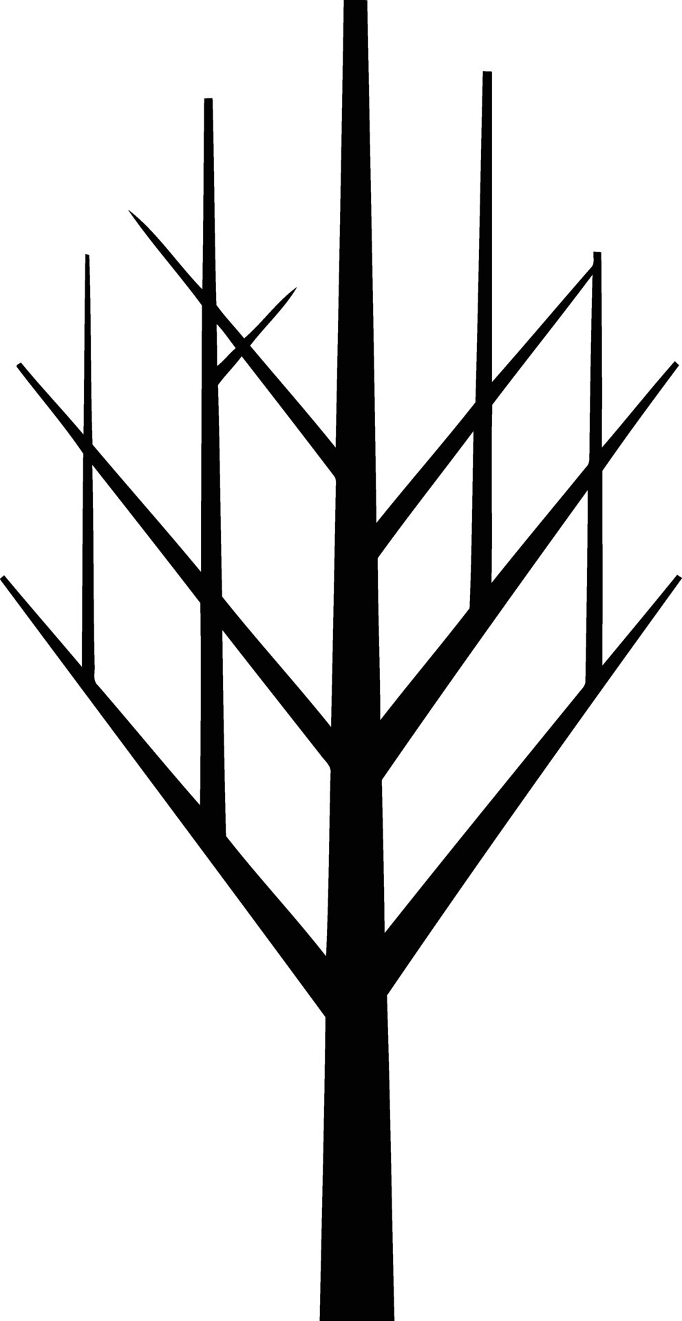 Simple, minimalist silhouette of a bare tree with a geometric, stylized ...